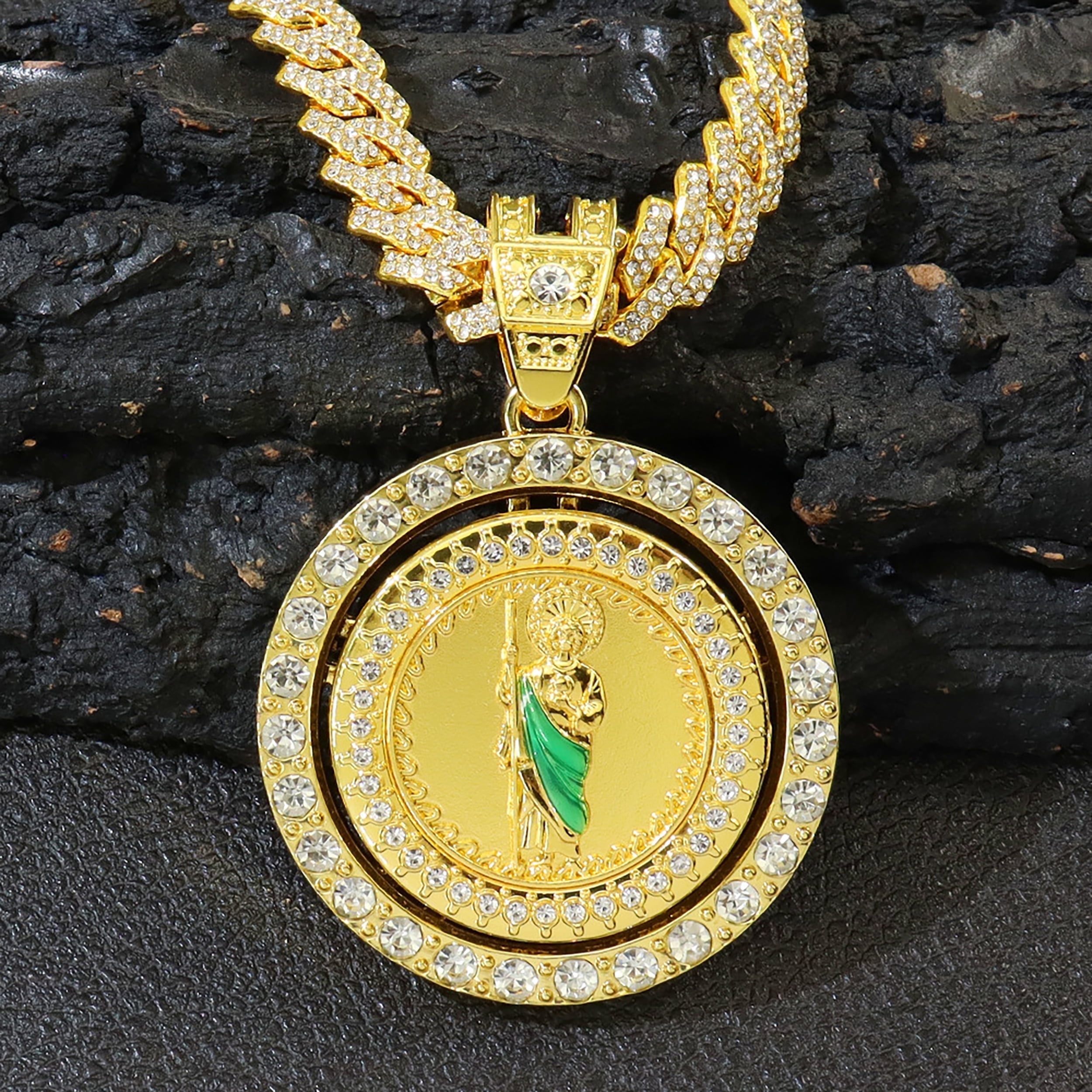 Turnable St. Jude Dado Spinning Pendant, Iced St. Jude Necklace Cuban ...