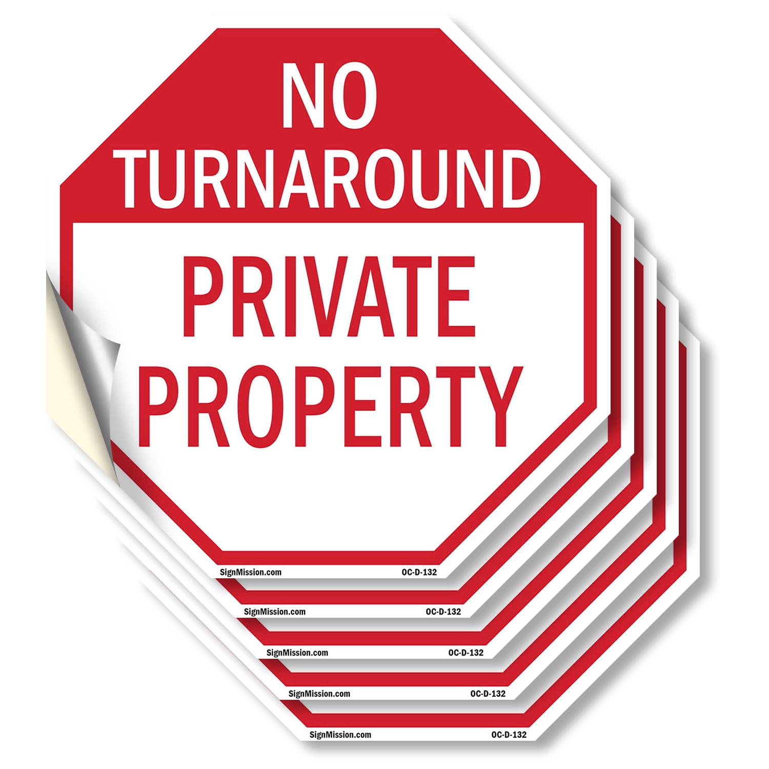 No Turnaround Private Property (5 Pack) 6 inch X 6 inch Octagon Vinyl ...