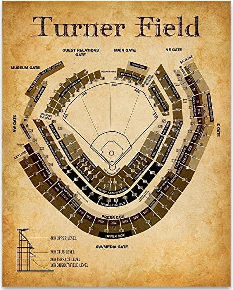 Turner Field Baseball Seating Chart Art Print - 11x14 Unframed Art ...