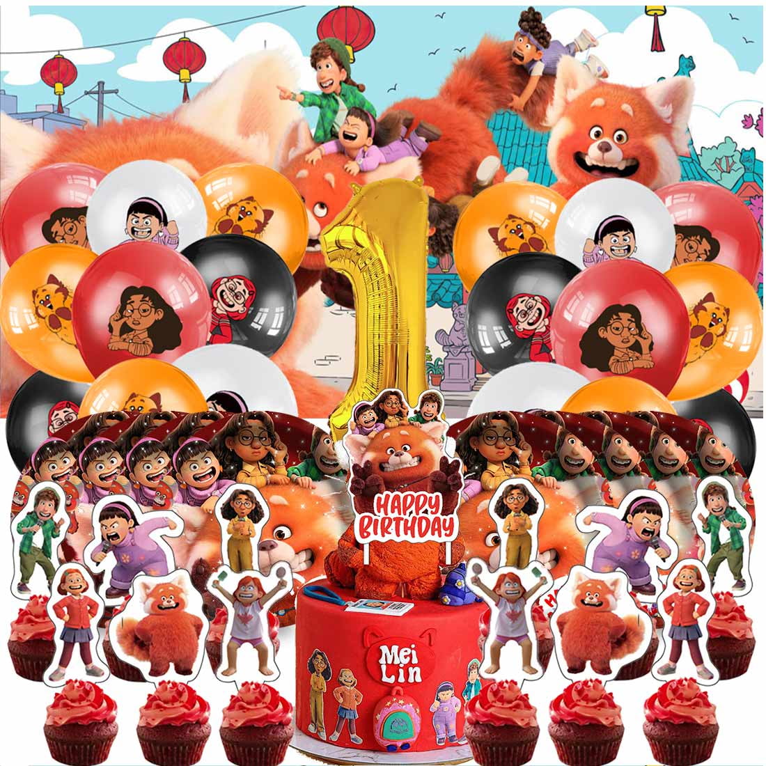 Turning Red Balloons Party Supplies 1st Decor Tableware Birthday Cake ...