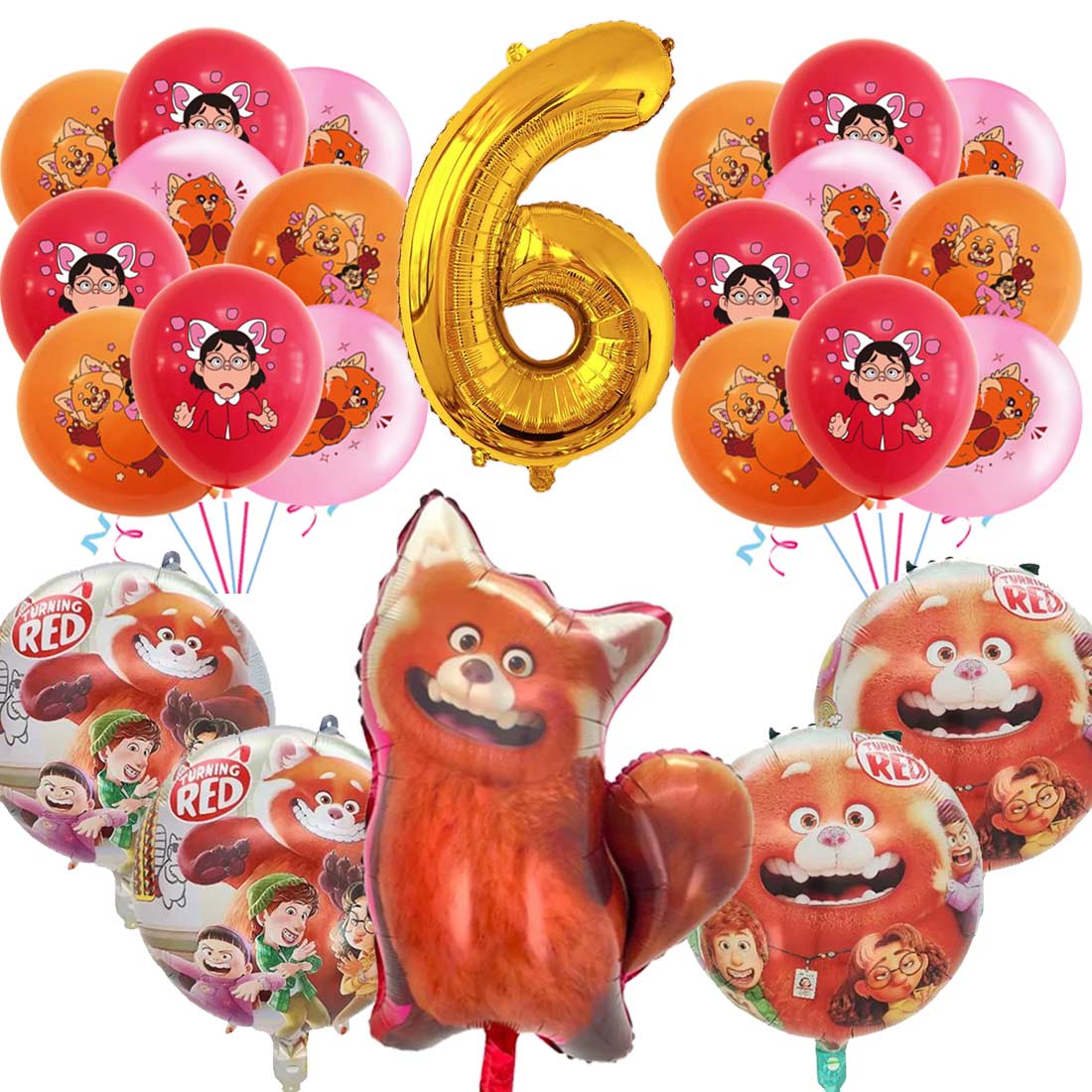 Turning Red Balloons Party Supplies 6th Big Number Decorations Decor ...