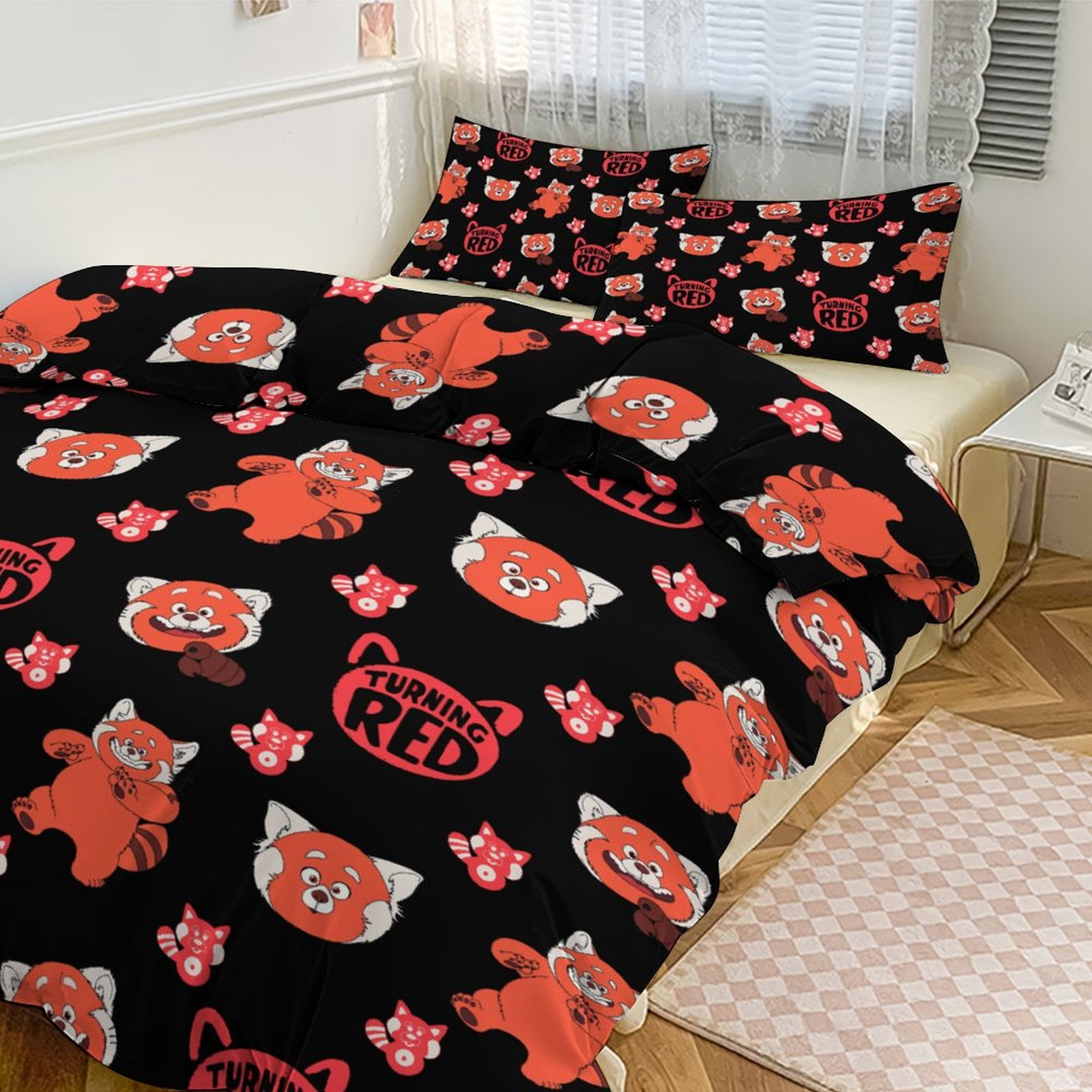 Turning Red Cartoon 3-piece Set with Quilt Cover And 2 Pillowcases Soft ...