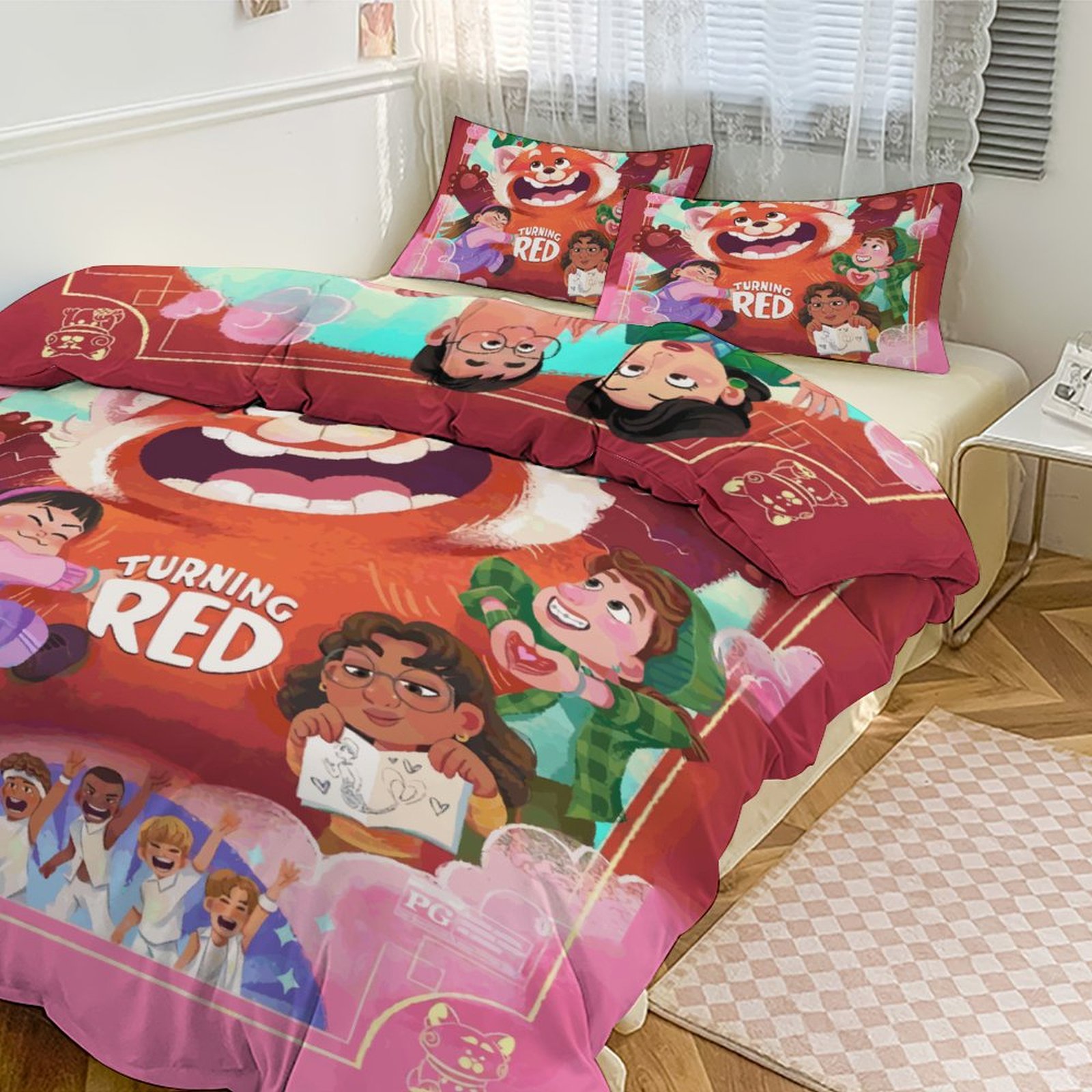 Turning Red Cartoon 3-piece Set with Quilt Cover And 2 Pillowcases Soft ...