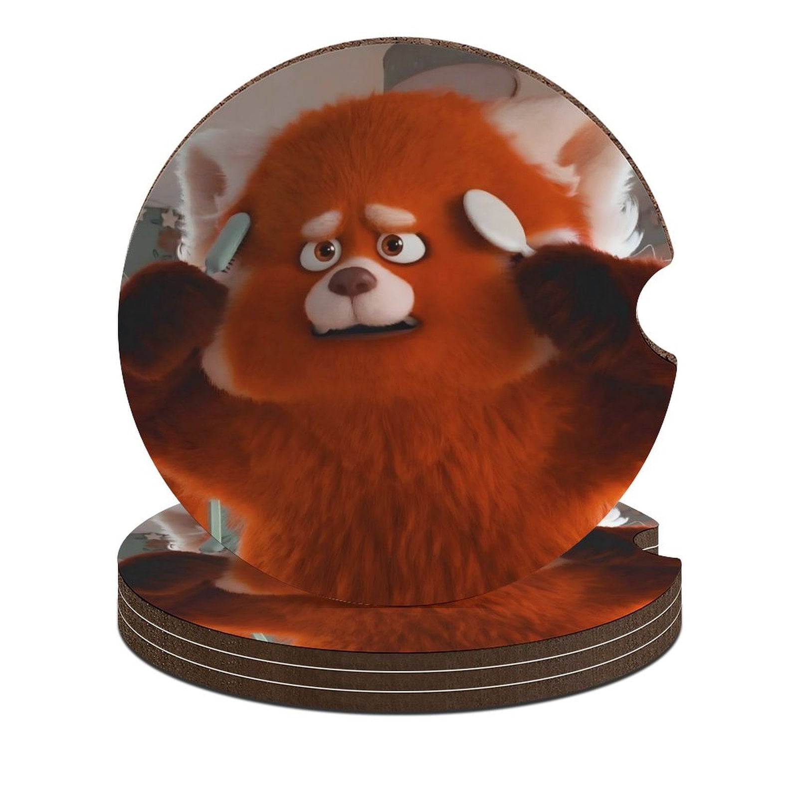 Turning Red Cartoon car coaster with finger notches and cork base car ...