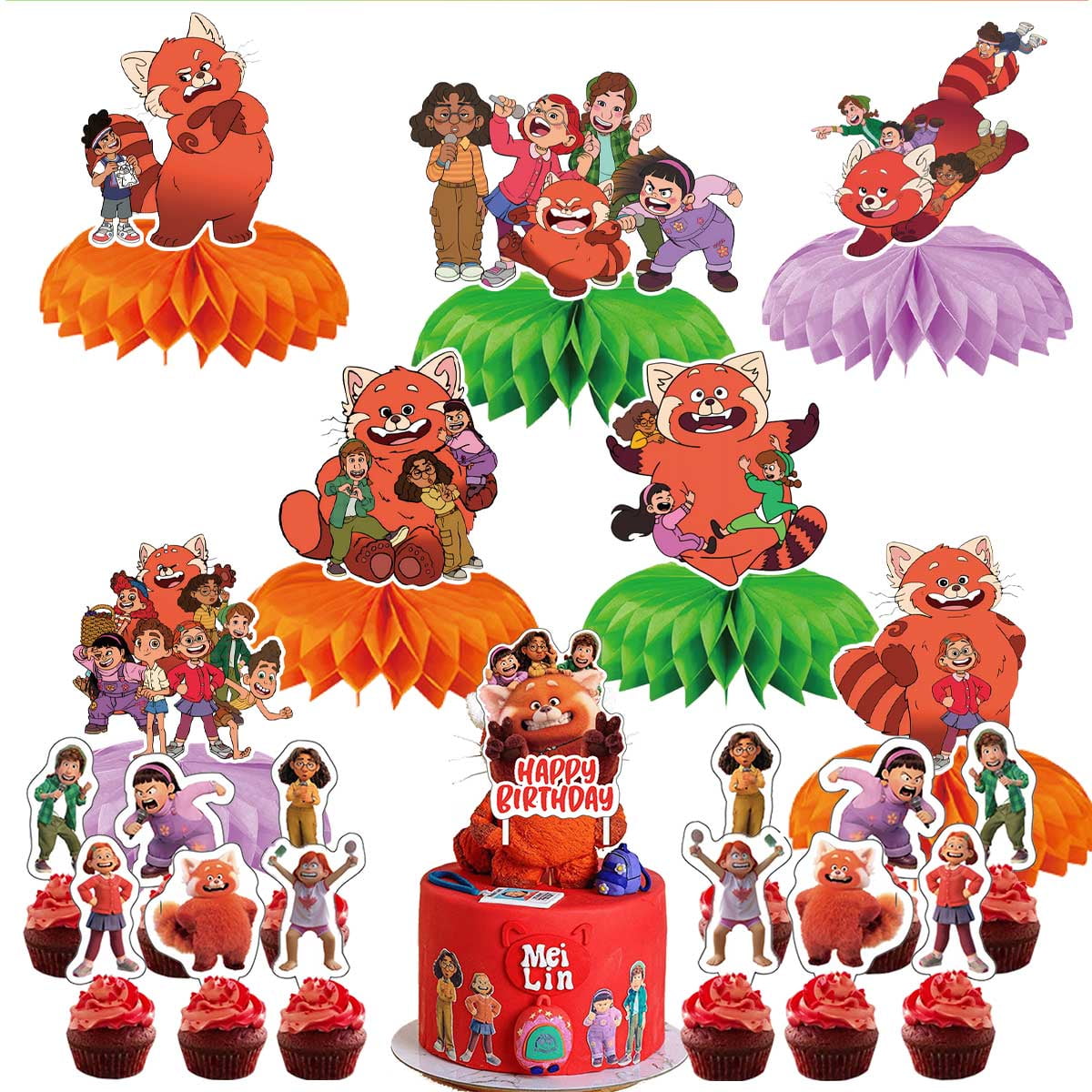 Turning Red Party Decor Supplies Honeycomb Centerpieces Table Toppers ...