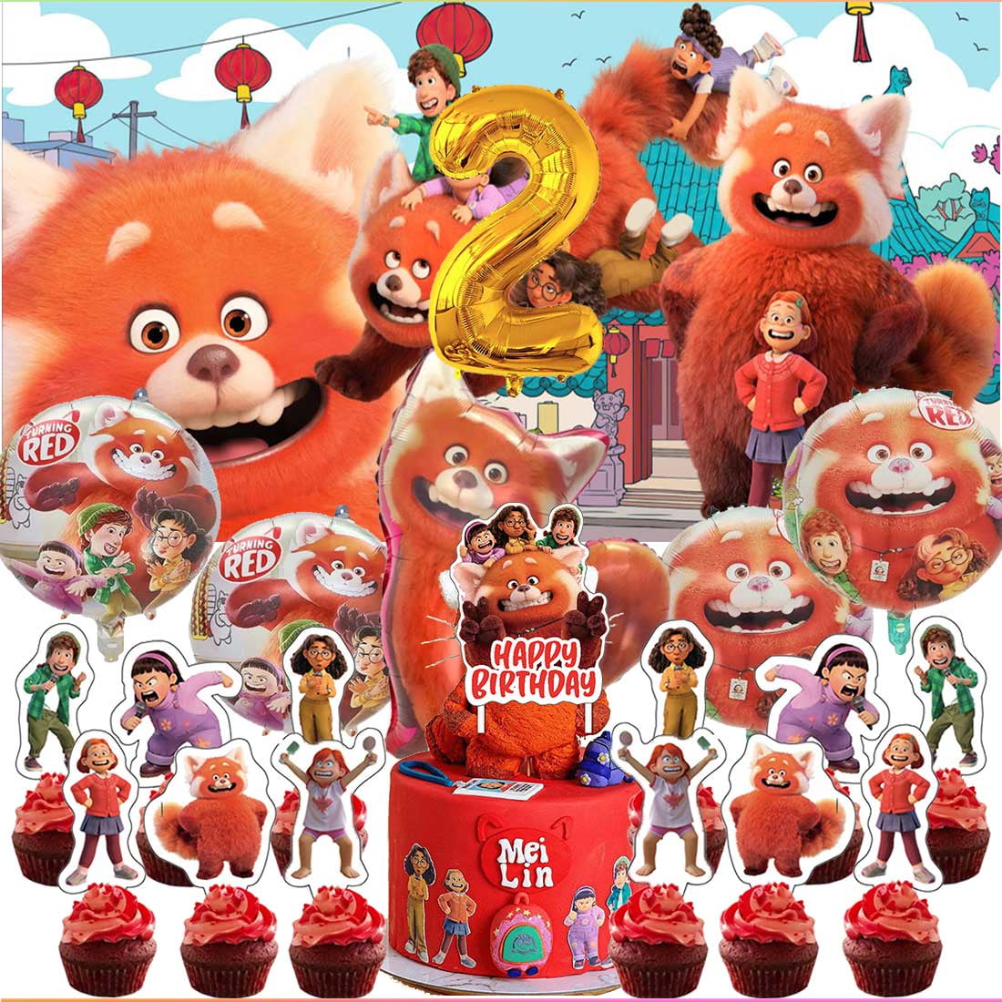 Turning Red Party Supplies Decor 2nd Kit Balloons Birthday Cake Topper ...