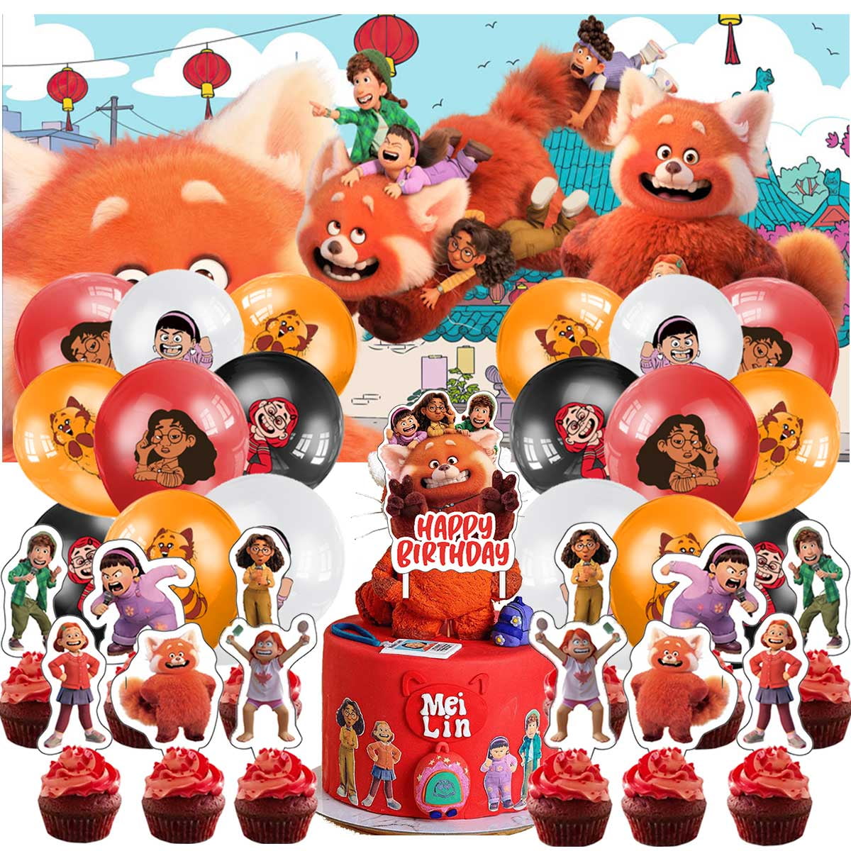 Turning Red Set Party Supplies Decoration Birthday Decor Banner ...