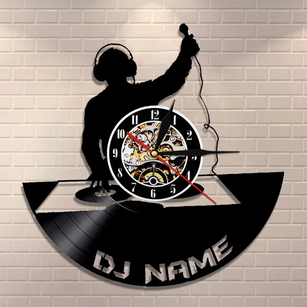 Turntable DJ Custom Vinyl Wall Clock,Vinyl Record Clock Wall Art Black ...