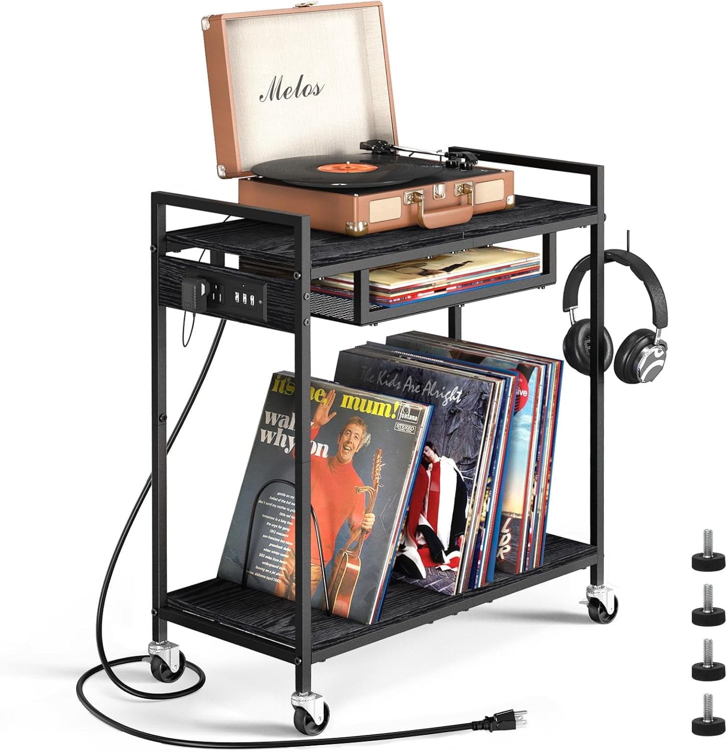 Turntable Stand, Record Player Stand with Charging Station, Vinyl ...