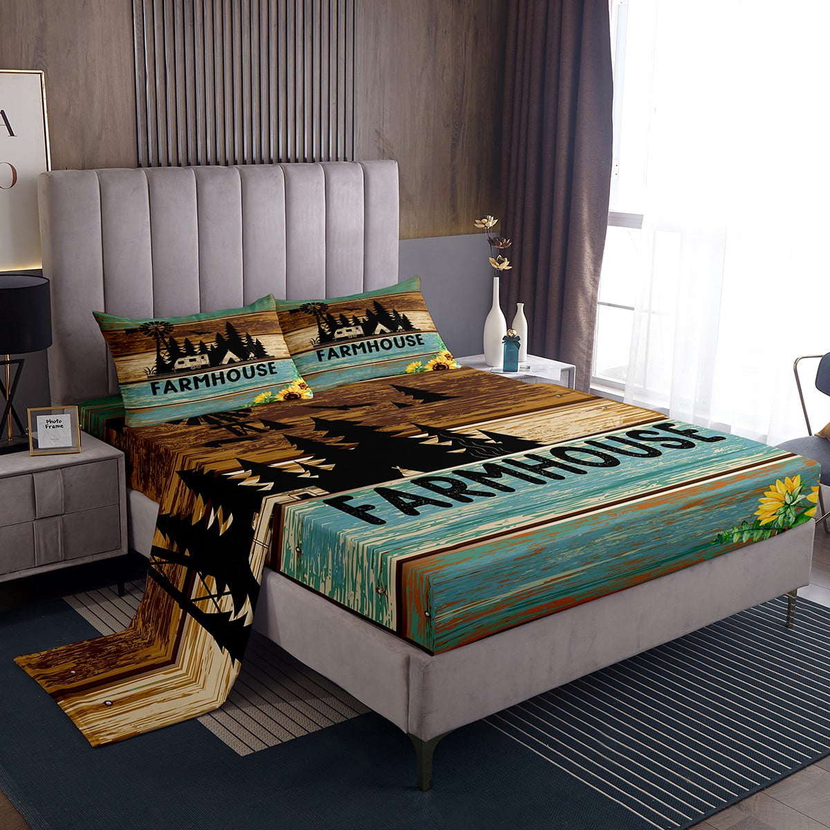 Turqoise Blue Bed Set Old Barn Door Stripe Bed Sheets Set, Rustic ...