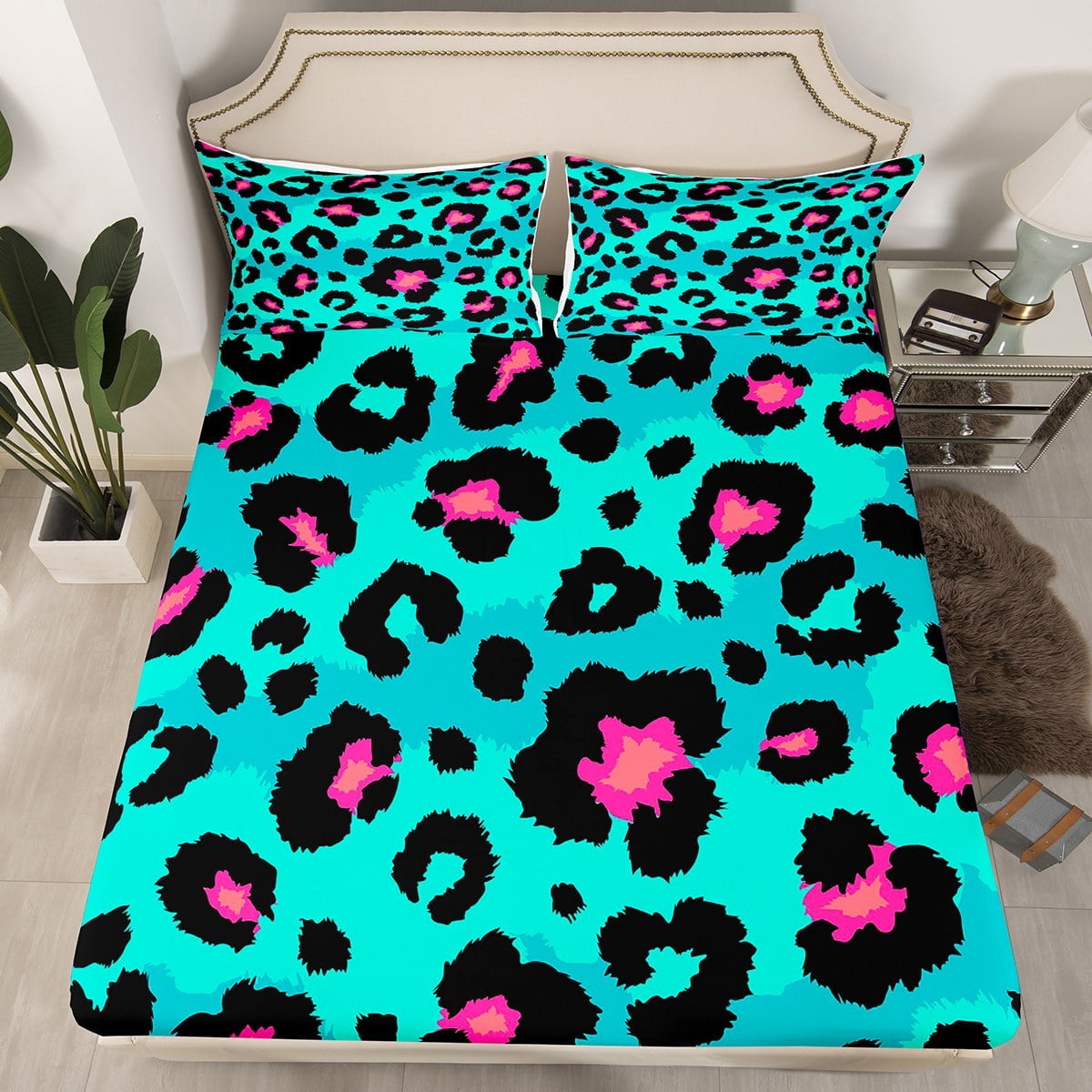 Turqoise Cheetah Print Full Fitted Sheet Black Pink Leopard Print ...