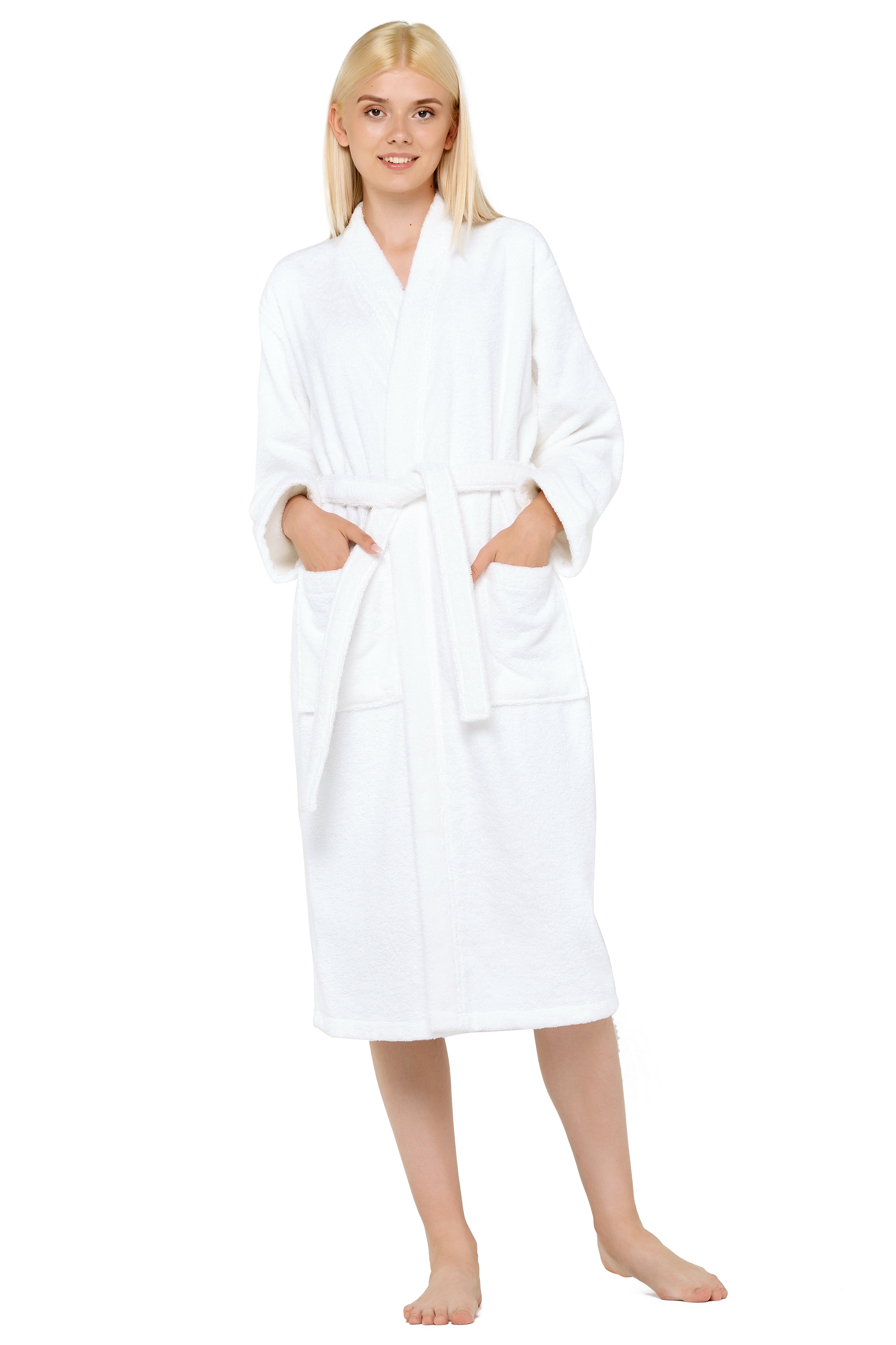 Turquaz Linen 100% Turkish Cotton White Terry / Velour Kimono Bathrobe ...