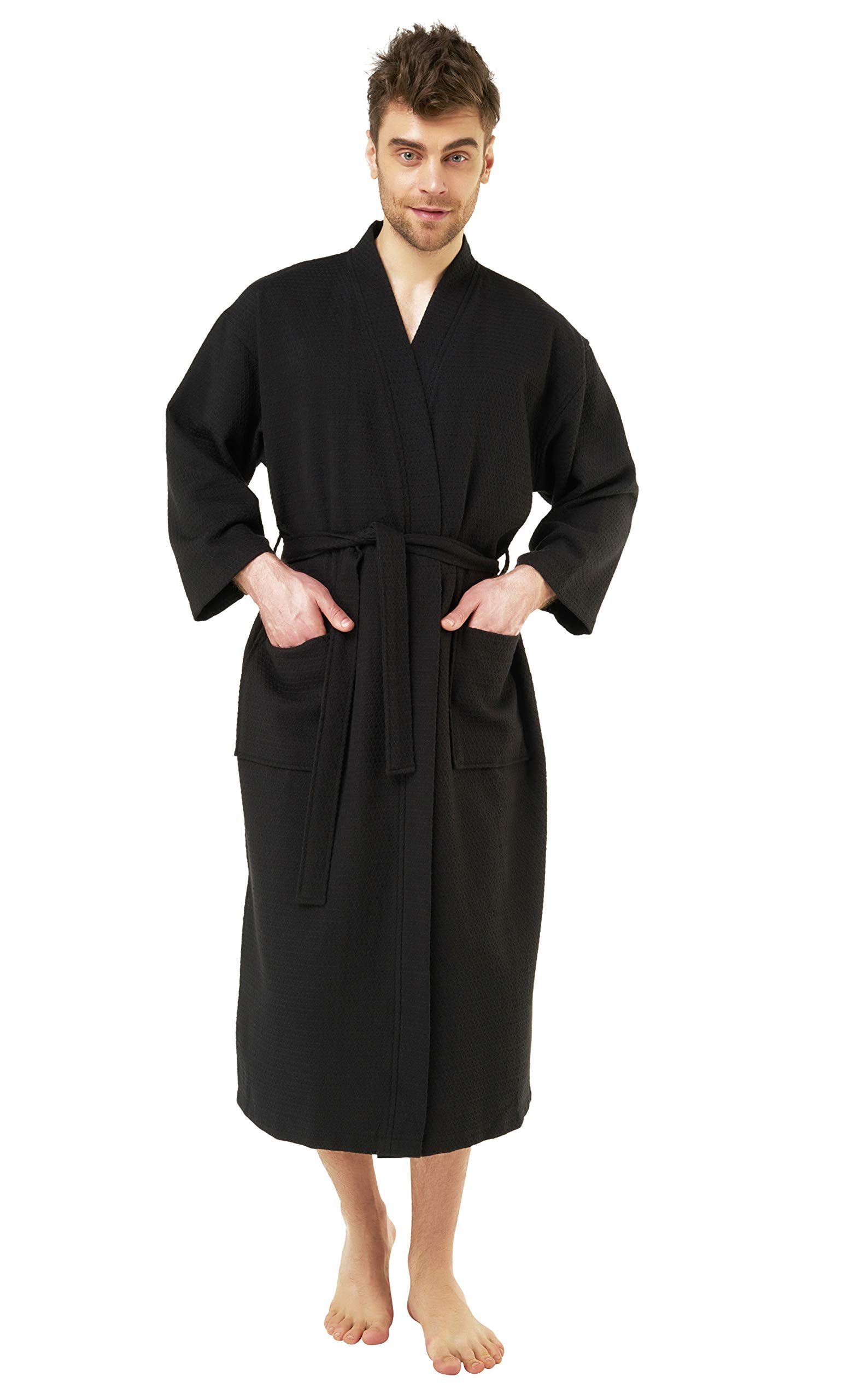 Turquaz Linen 100% Turkish Cotton White Waffle Kimono Unisex Spa Robe ...