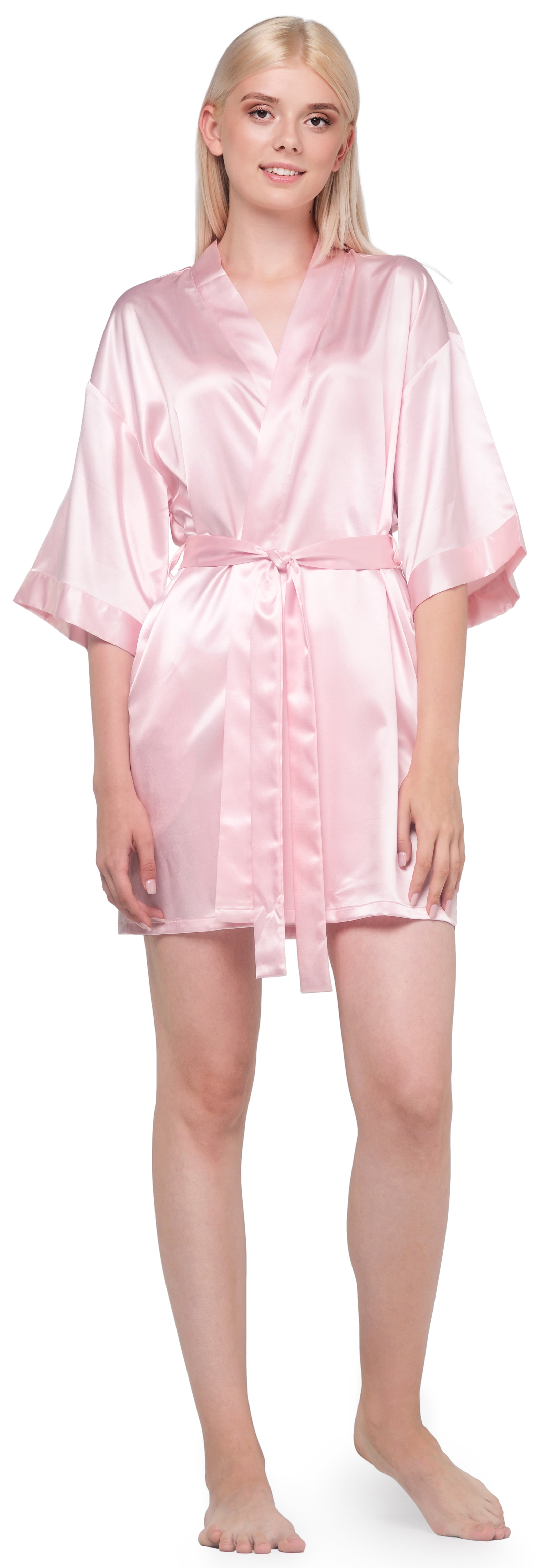 Turquaz Linen Light Pink Satin Kimono Short Robe - Walmart.com