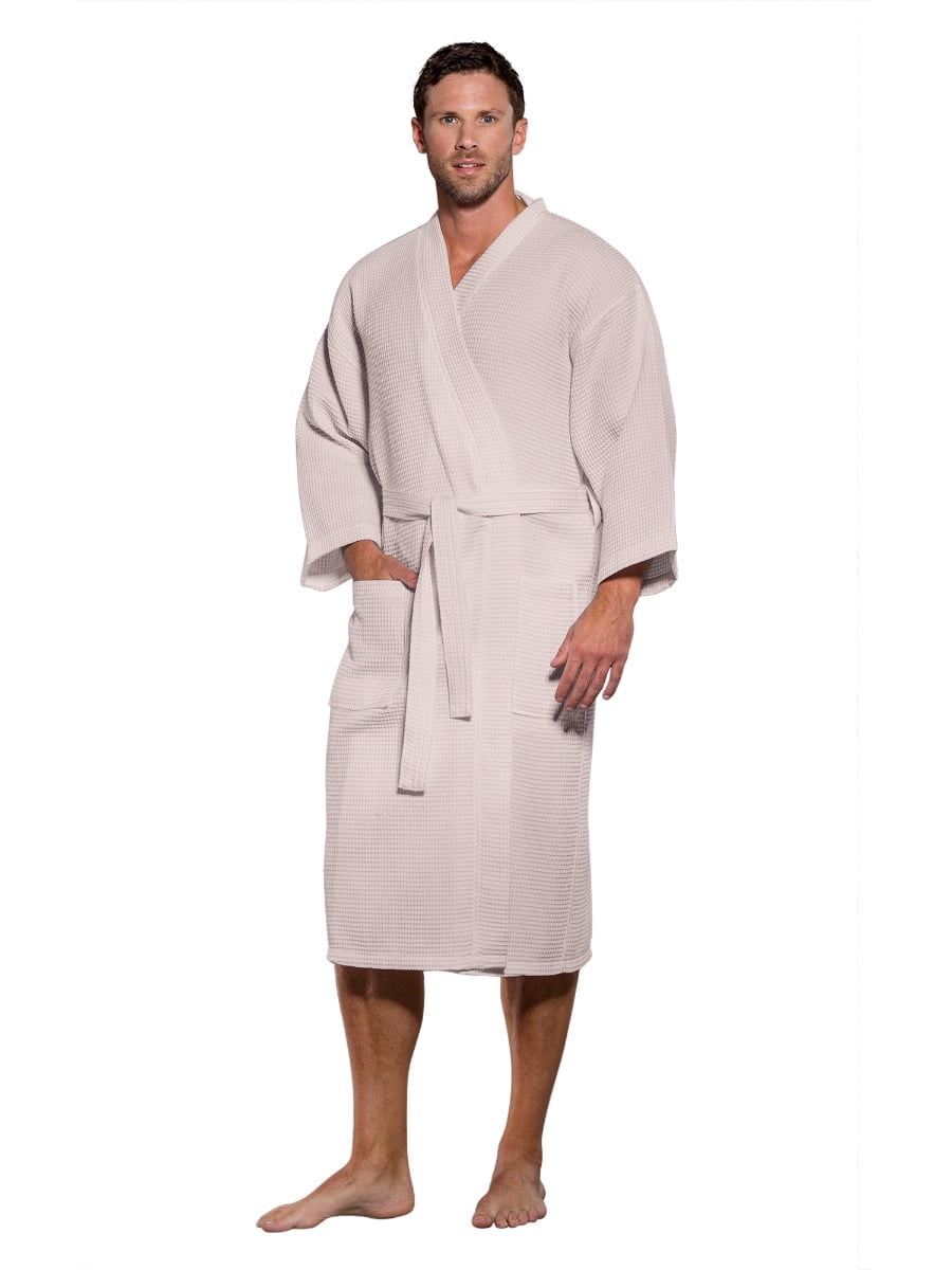 Turquaz Linen Lightweight Long Waffle Kimono Spa Robe for Men (One Size ...
