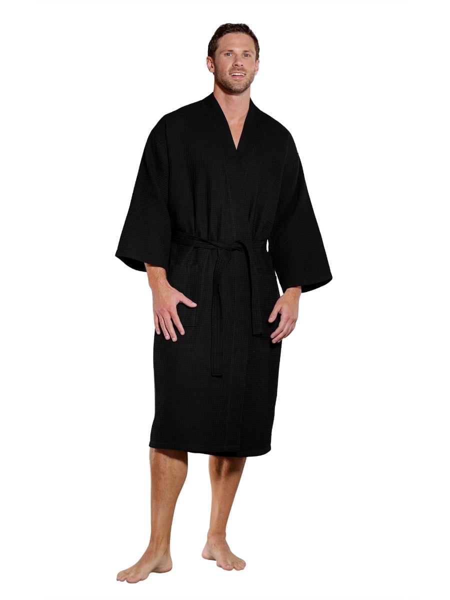 Turquaz Linen Lightweight Long Waffle Kimono Spa Robe for Men (Small ...