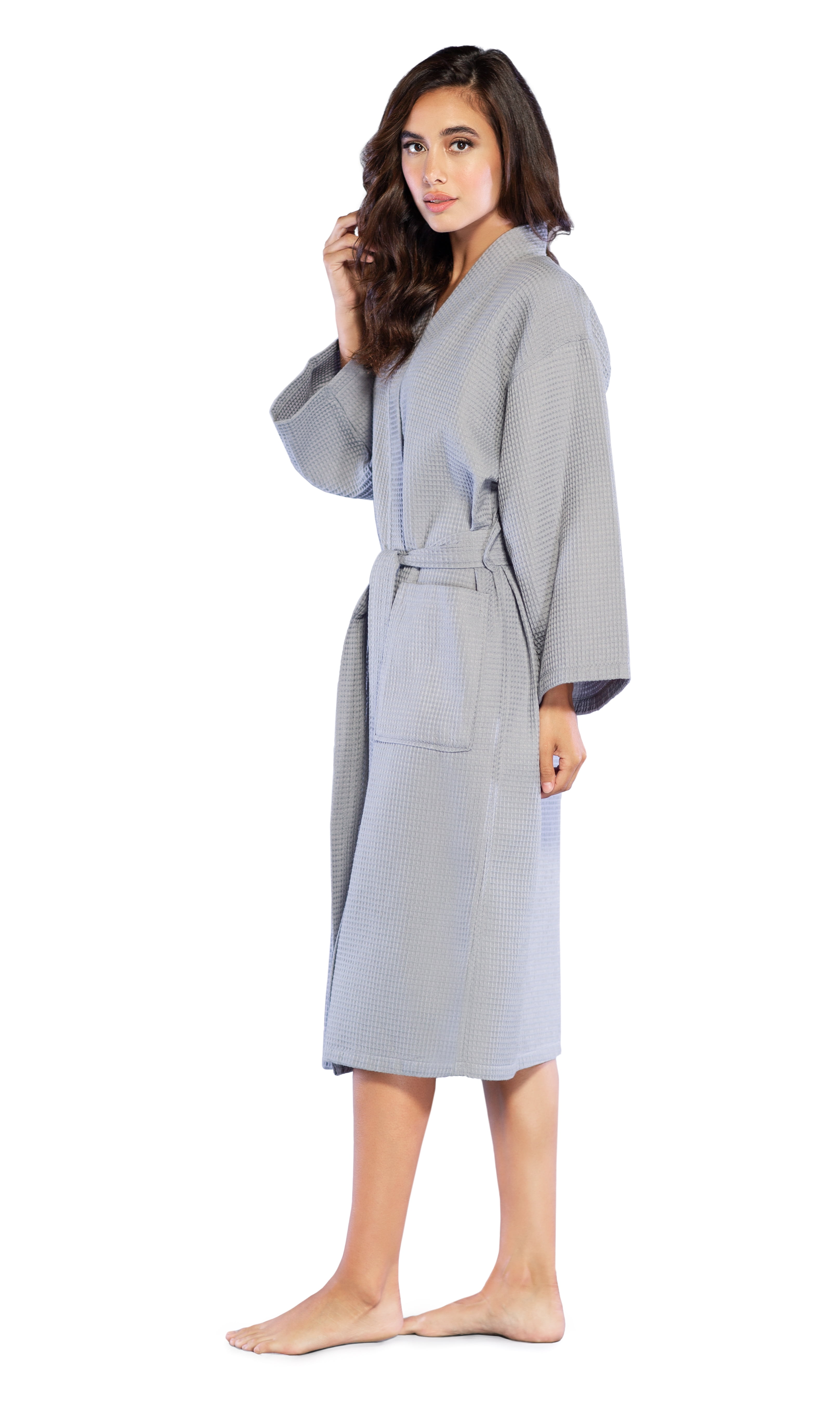 Turquaz Linen Lightweight Long Waffle Kimono Spa Robe for Women (One ...