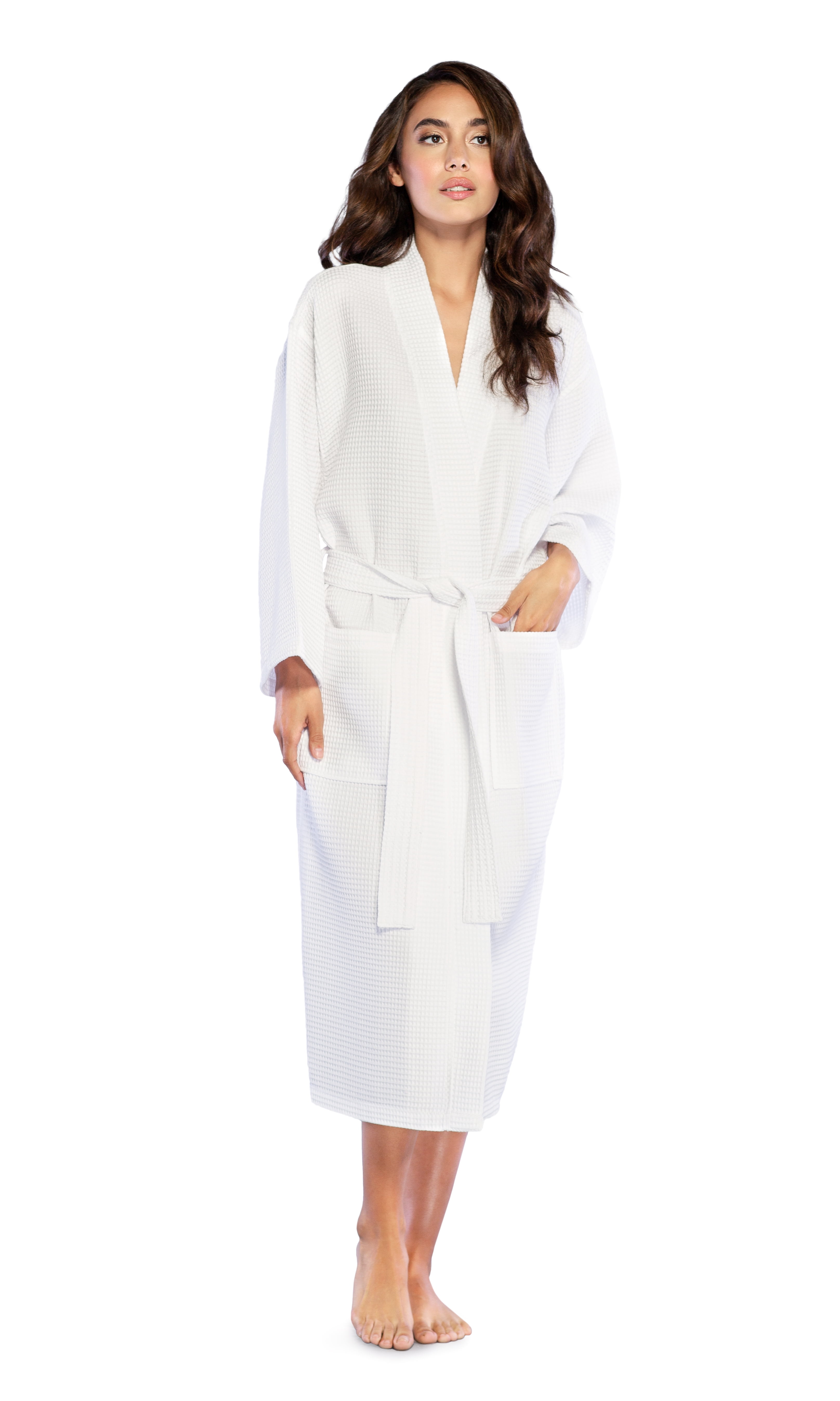 Turquaz Linen Lightweight Long Waffle Kimono Spa Robe for Women (One ...