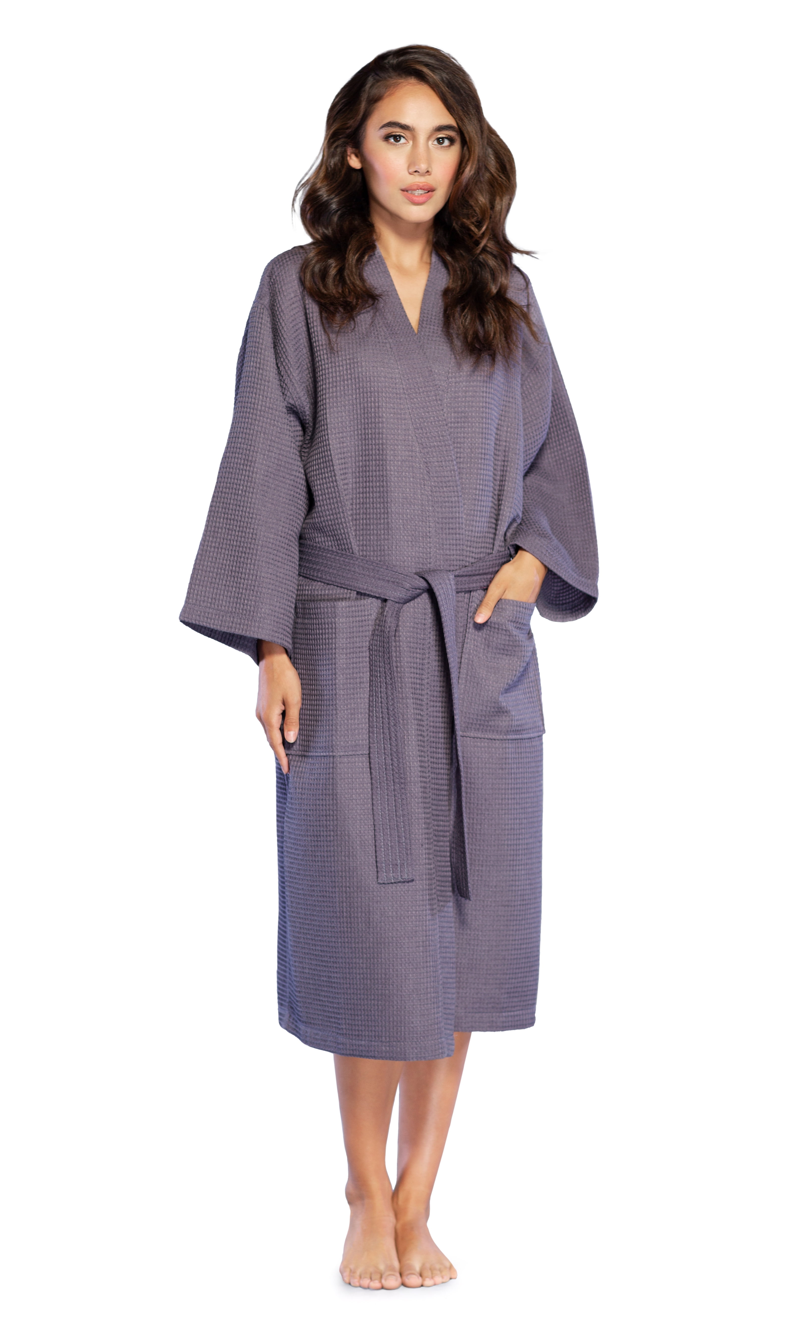 Turquaz Linen Lightweight Long Waffle Kimono Spa Robe for Women (SM ...