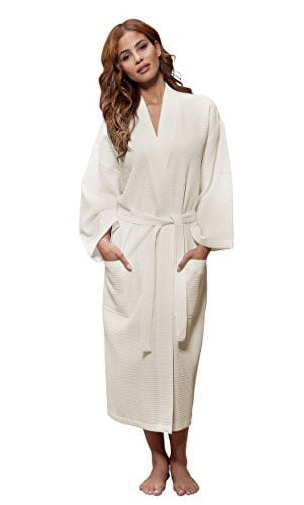 Turquaz Linen Lightweight Long Waffle Kimono Unisex Spa Robe (Small ...