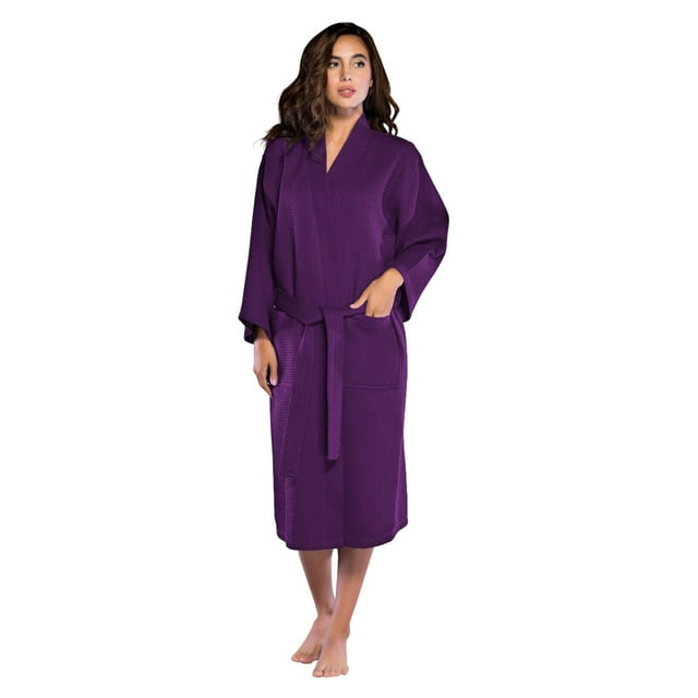 Turquaz Linen Lightweight Long Waffle Kimono Unisex Spa Robe (Small ...