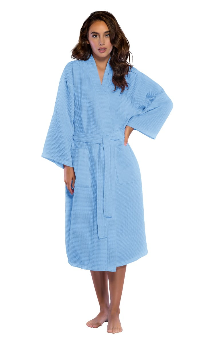 Turquaz Linen Lightweight Long Waffle Kimono Unisex Spa Robe (Small ...