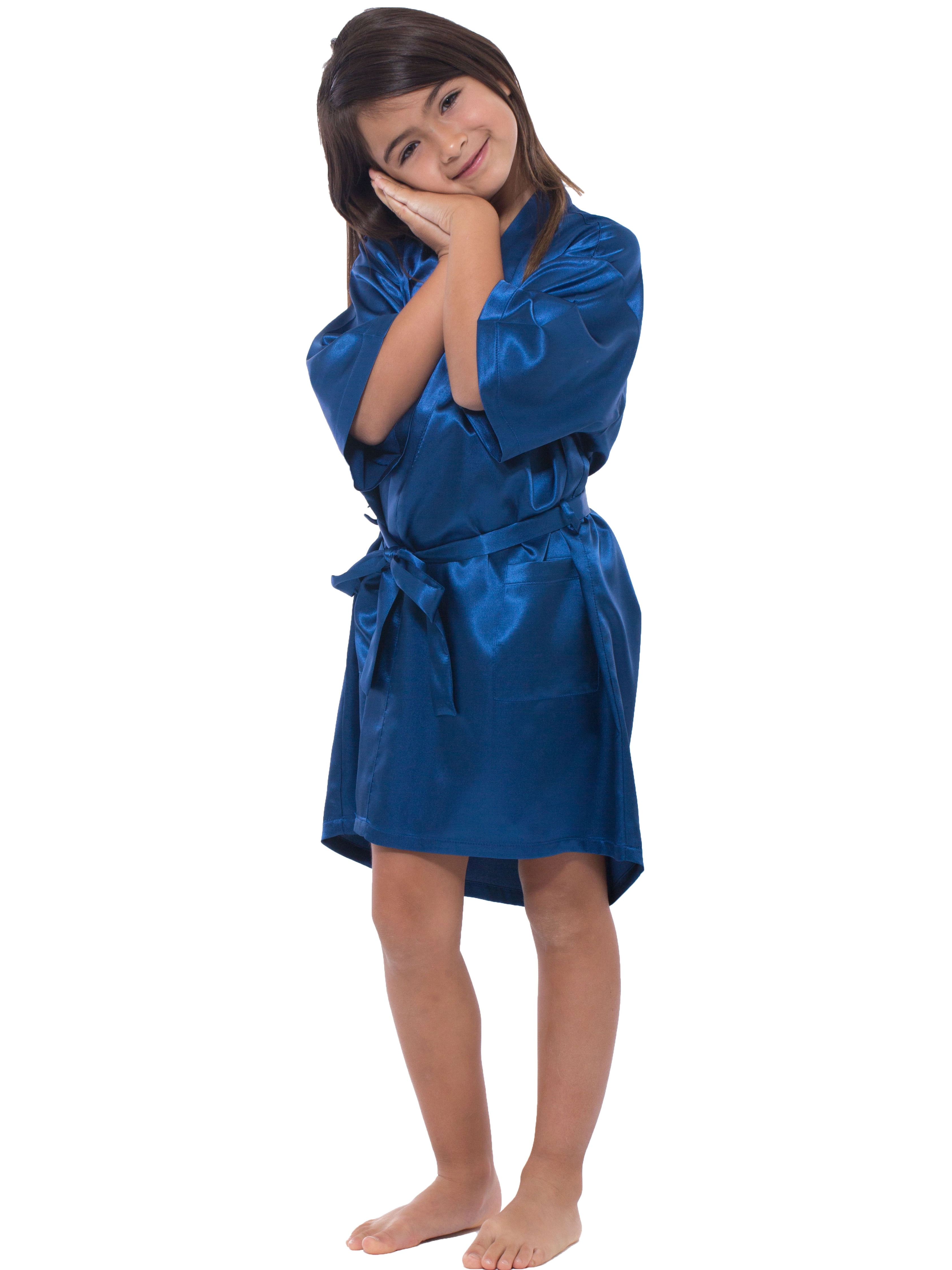Turquaz Linen Navy Blue Satin Kimono Kid's Robe - Walmart.com