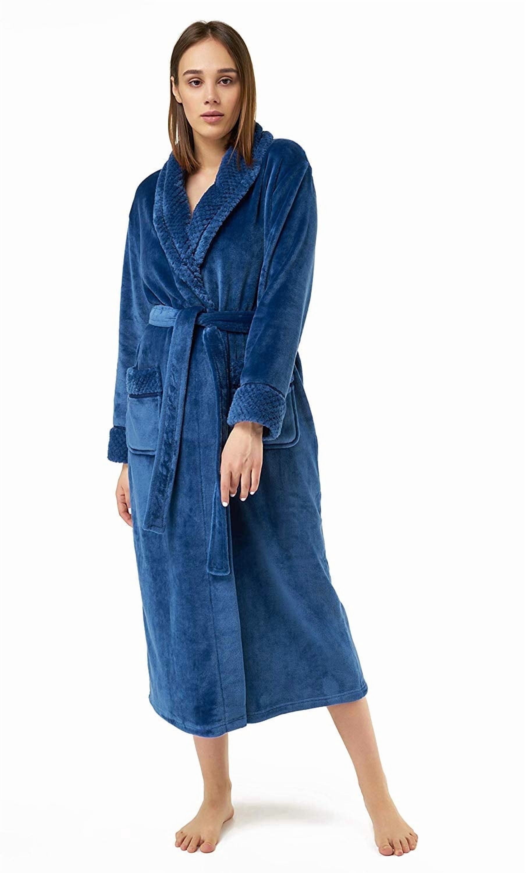 Turquaz Linen Navy Blue Plush Soft Warm Fleece Women's Robe, XL ...