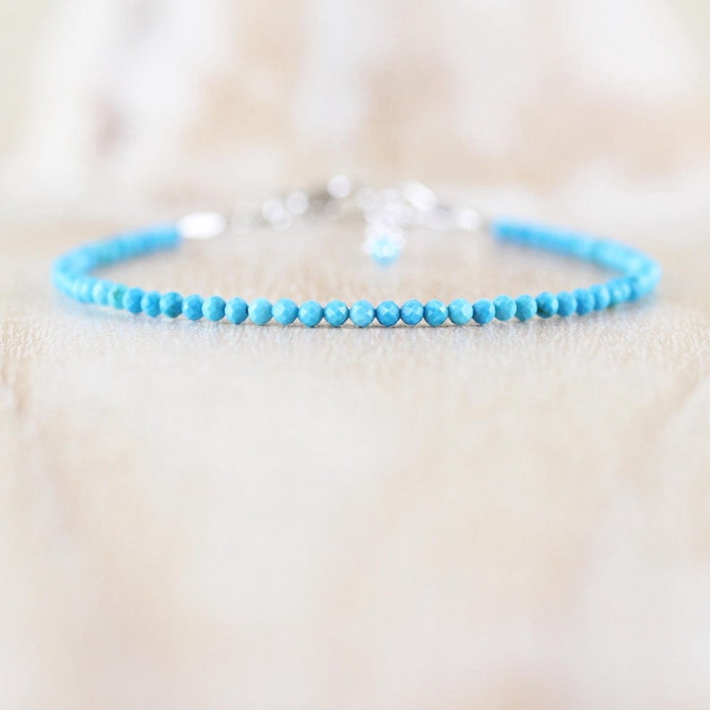 Turquoise 2.5mm Round Shape Faceted Cut Beads 7 inch Silver Plated ...
