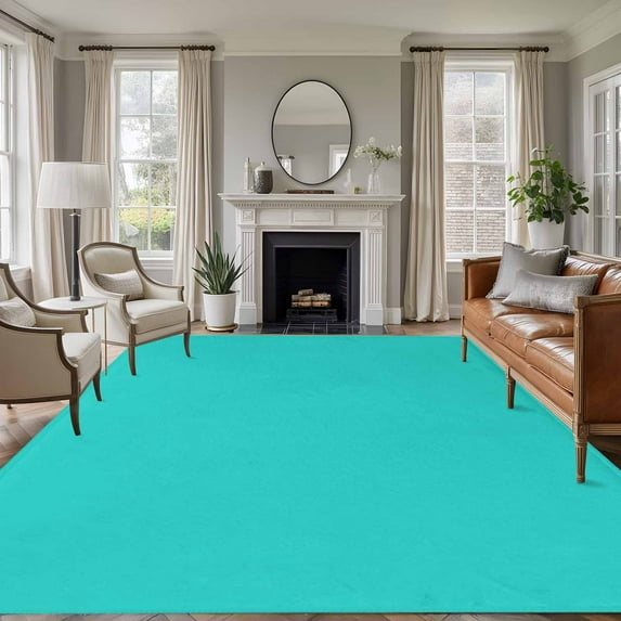 Turquoise 5x7 Area Rugs, Farmhouse Solid Teal Color Modern Art Non-Skid ...