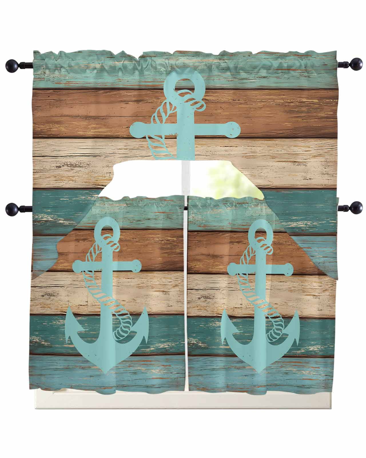 Turquoise Anchor Kitchen Curtains Swag Valance and Tier Curtains Set 24 ...