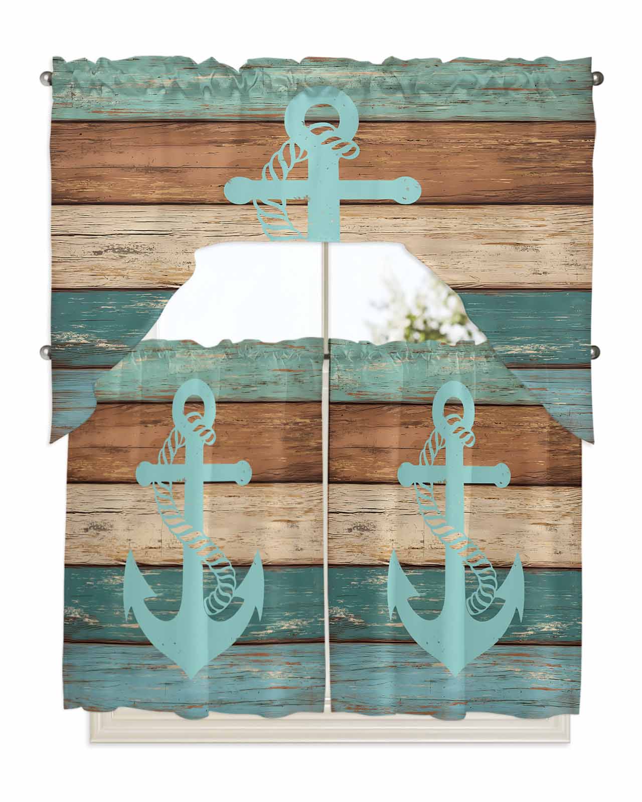 Turquoise Anchor Kitchen Curtains Swag Valance and Tier Curtains Set 36 ...