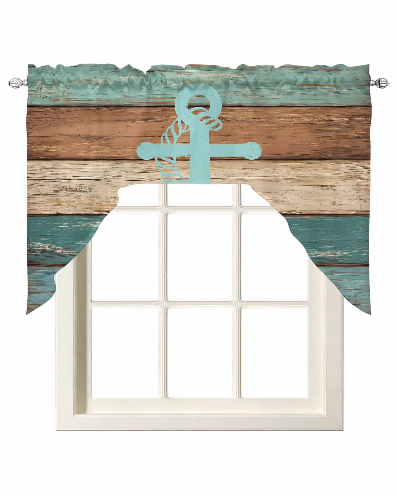 Turquoise Anchor Kitchen Curtains Swag Valance for Windows/Bathroom ...