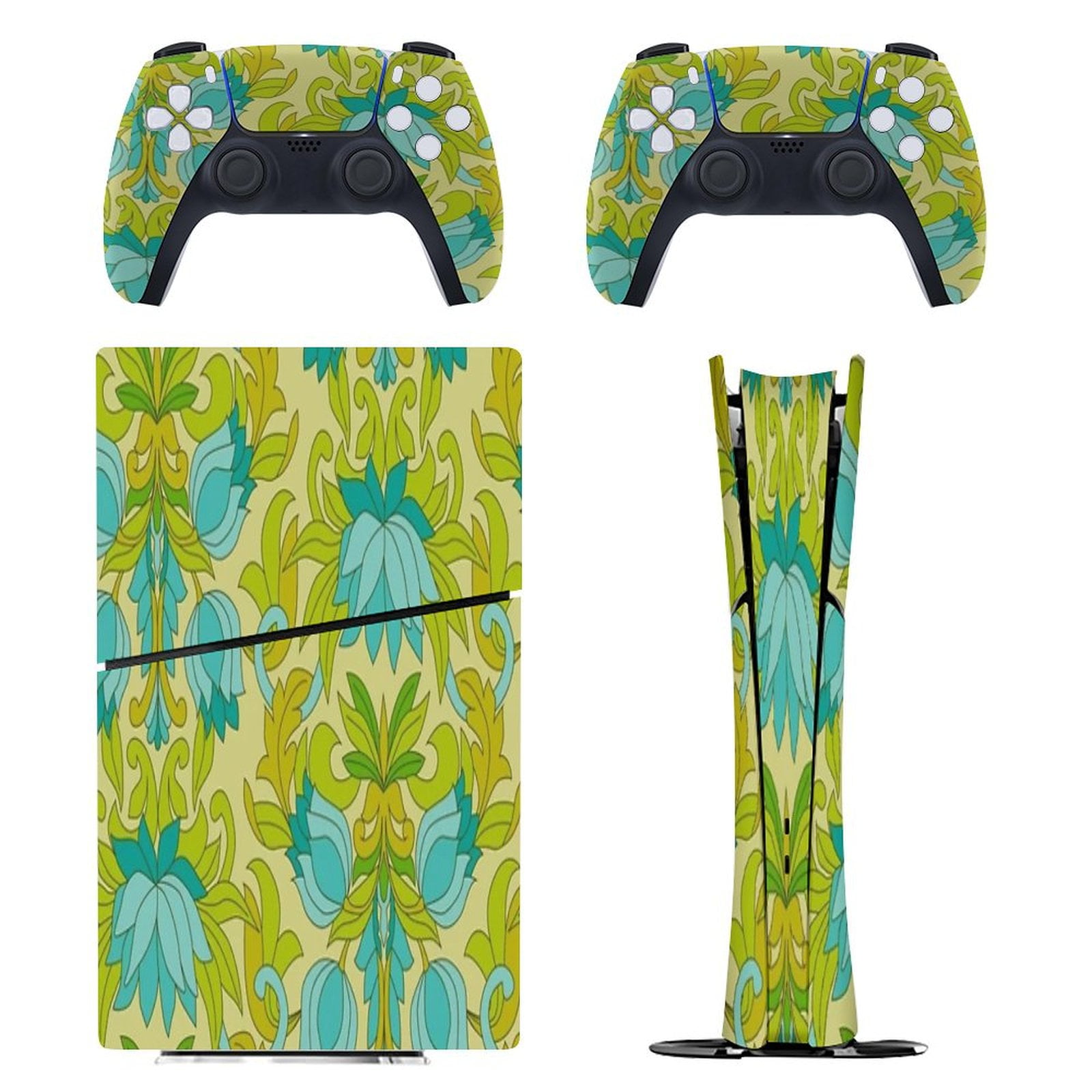Turquoise And Green Leaves 1960s Retro Vintage Pattern PS5/PS5 Pro/PS5 ...
