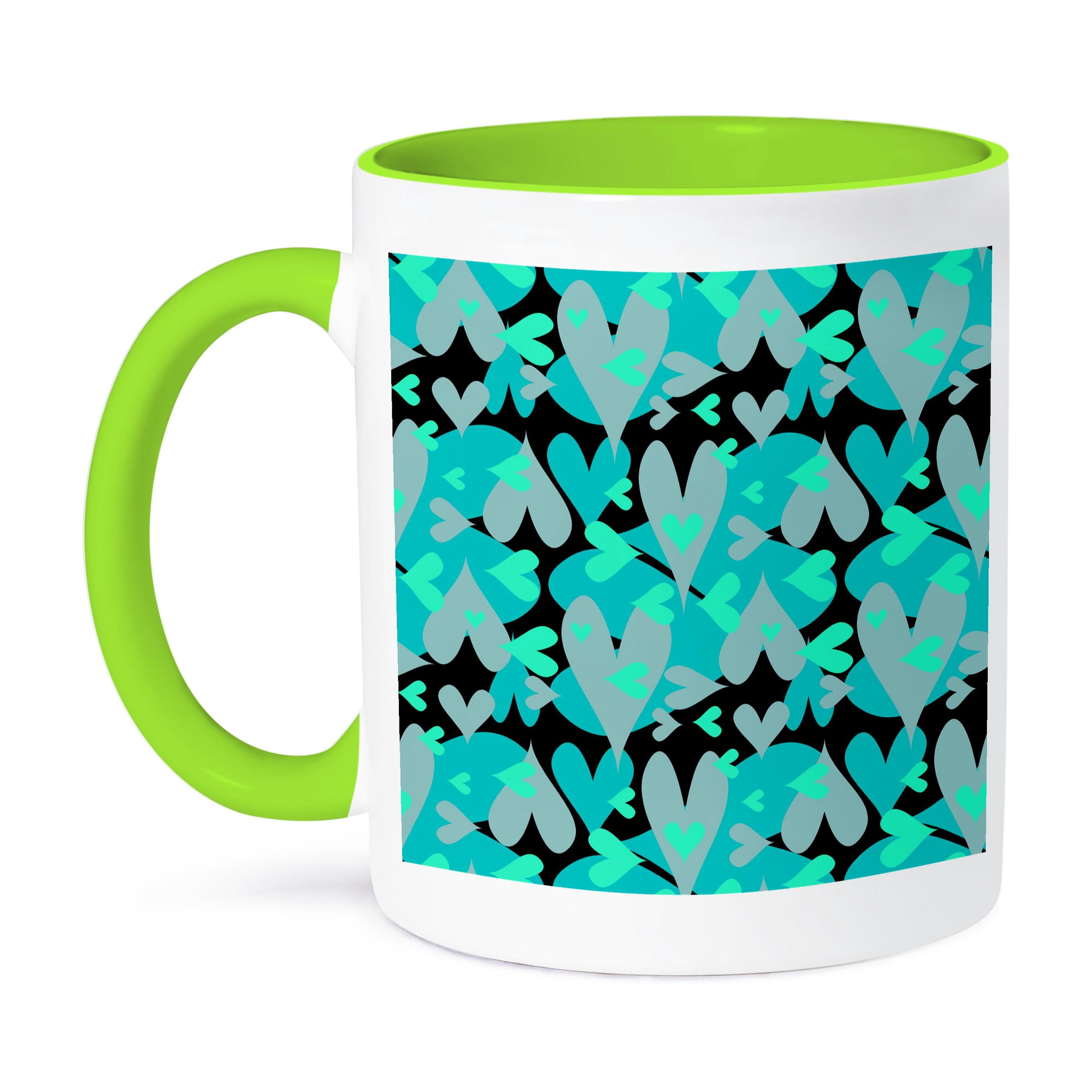 Turquoise And Mint Green Layered And Scattered Hearts Pattern, 15oz Two ...