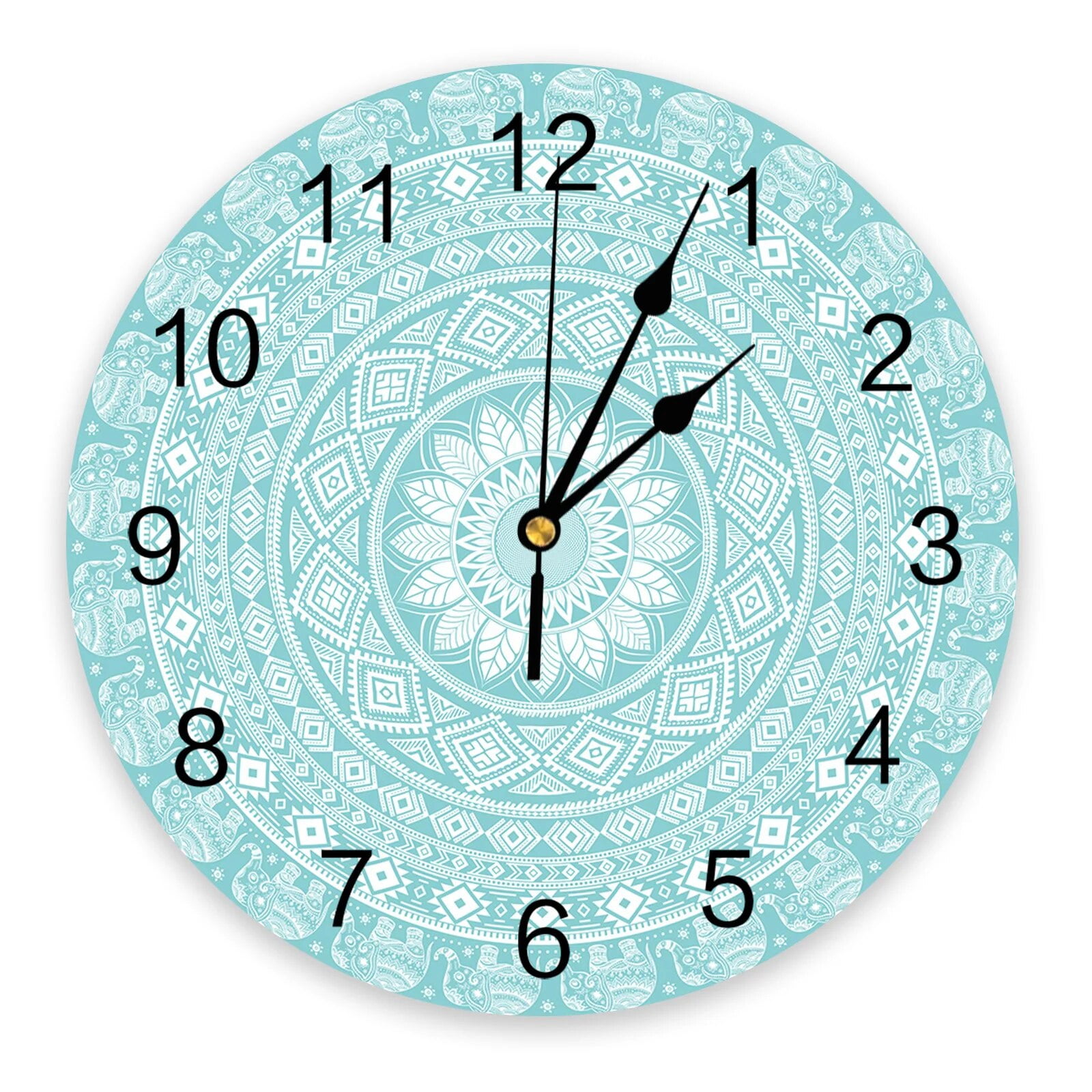 Turquoise And White Mandala Wall Clock Large Modern Kitchen Dinning ...