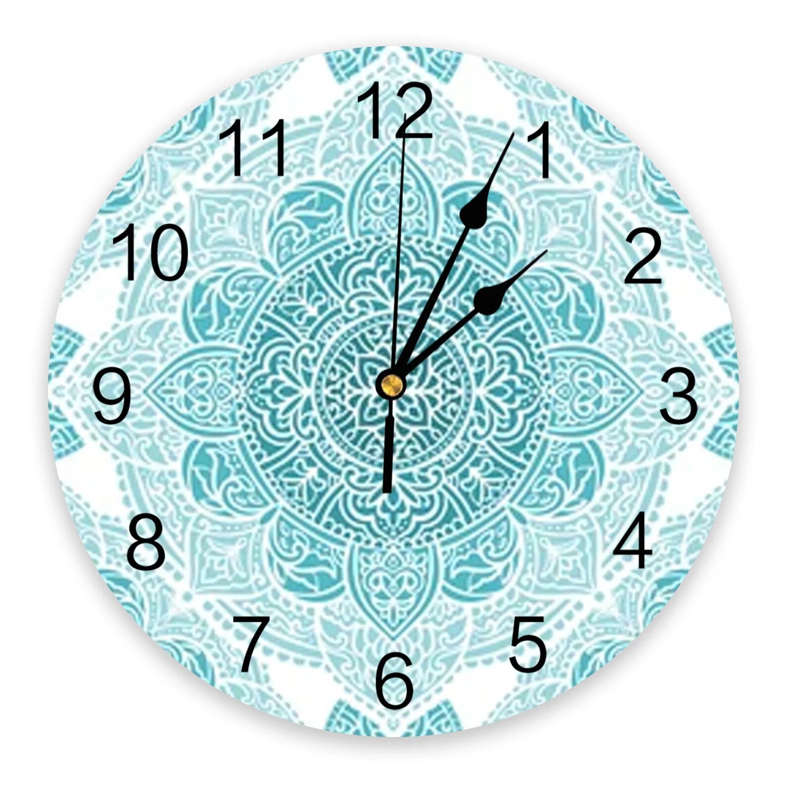 Turquoise And White Mandala Wall Clock Large Modern Kitchen Dinning ...