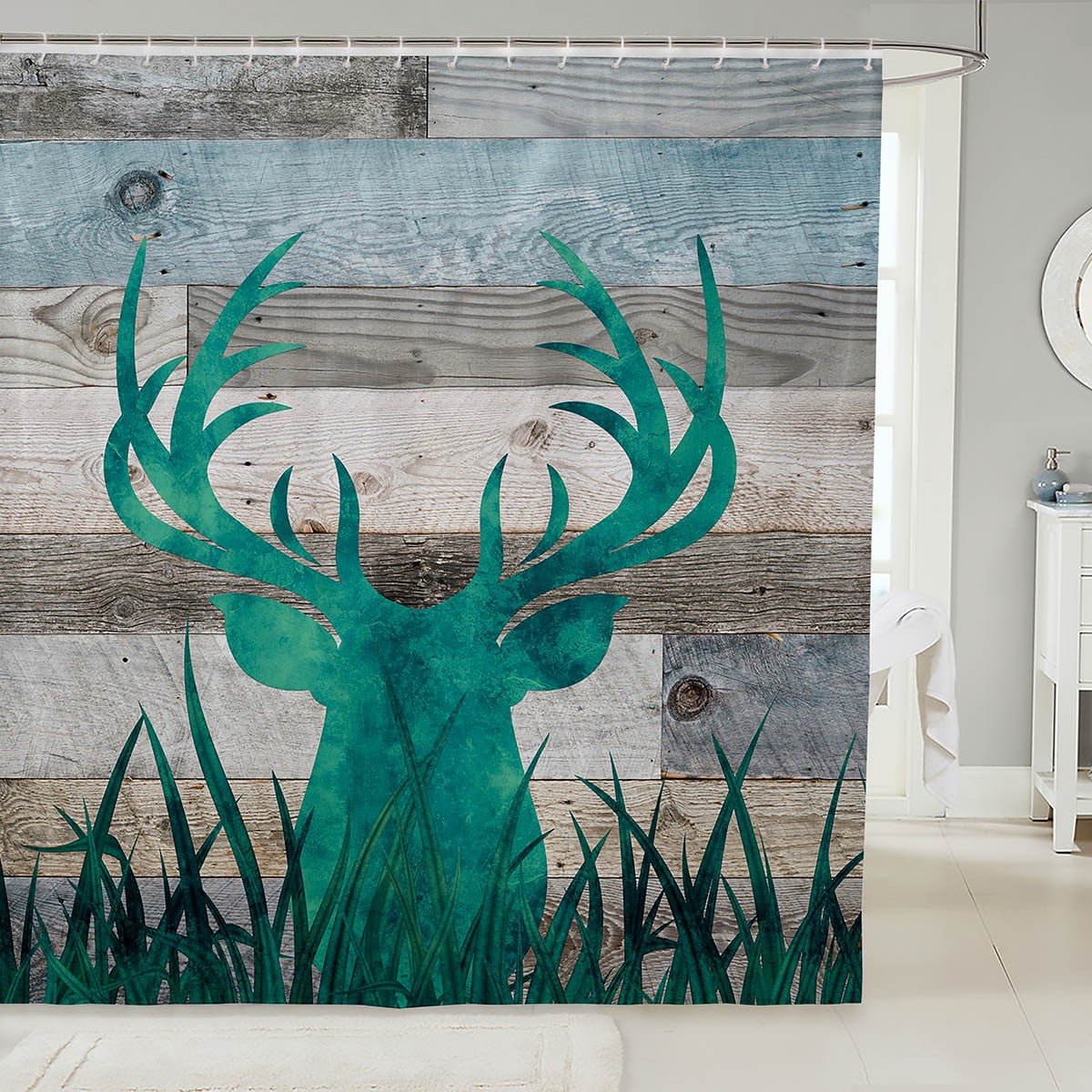 Turquoise Antler Bath Curtain Elk Deer Silhouette Rustic Bathroom ...
