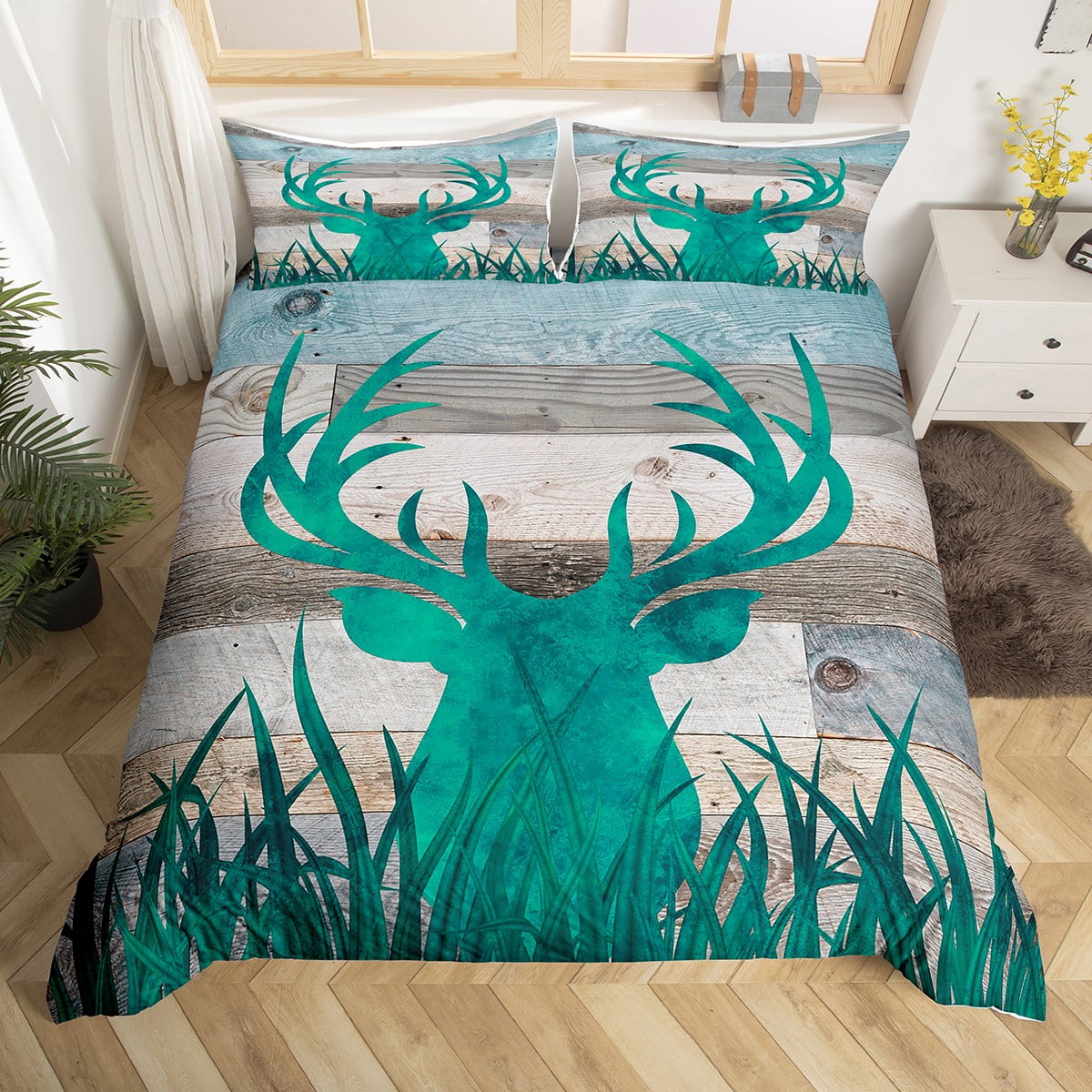 Turquoise Antler Bedding Set Elk Deer Silhouette Rustic Comforter Cover ...