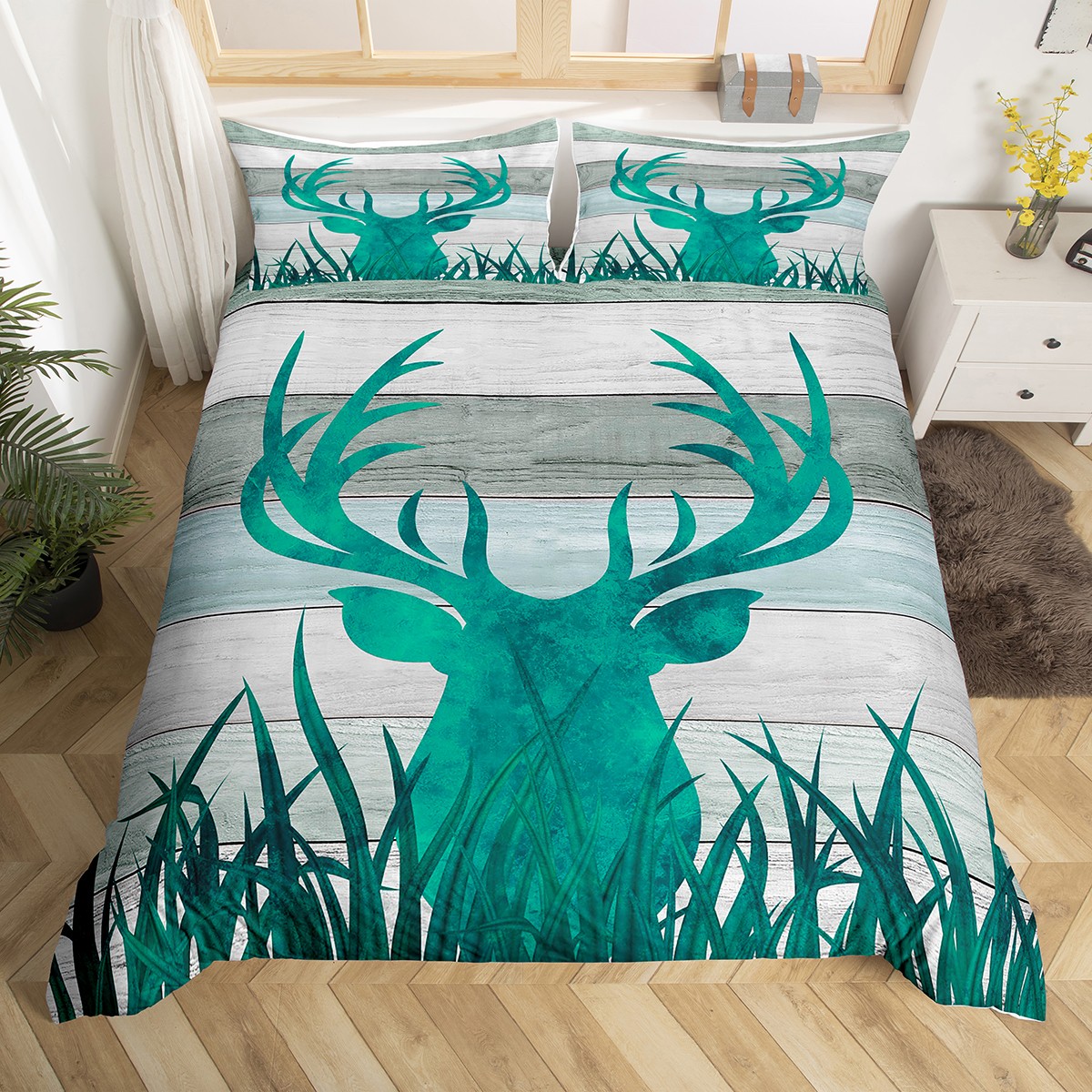Turquoise Antler Bedding Set Elk Deer Silhouette Rustic Comforter Cover ...