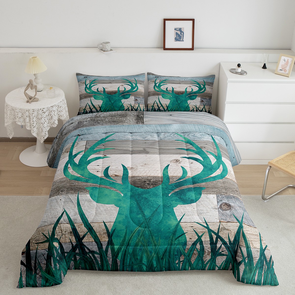 Turquoise Antler Bedding Set Elk Deer Silhouette Rustic Quilt,Woodland ...