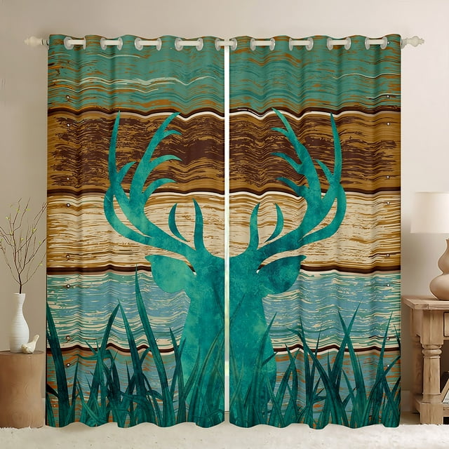 Turquoise Antler Curtains & Drapes Elk Deer Rustic Curtains,Woodland ...