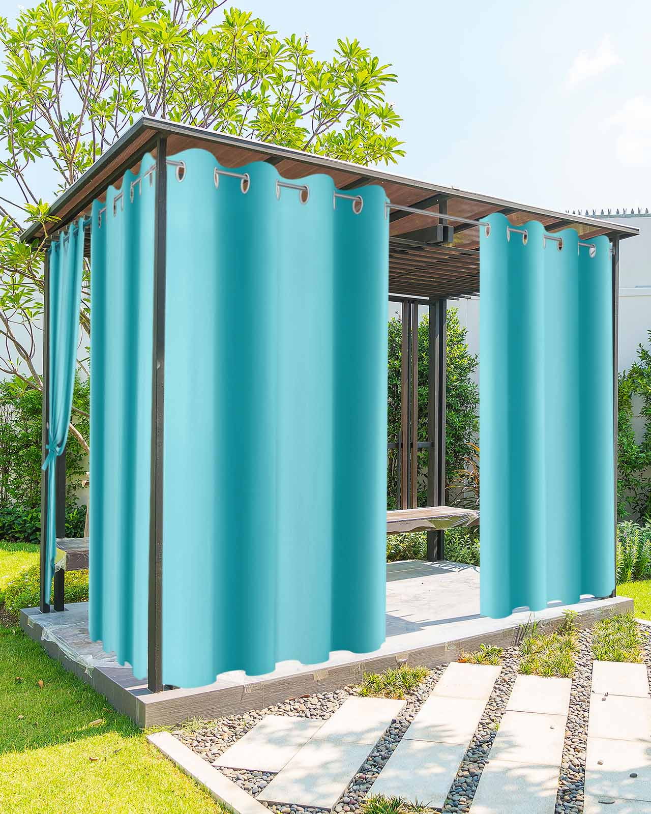Turquoise Aqua Gradient Outdoor Curtains for Patio Waterproof, Modern ...
