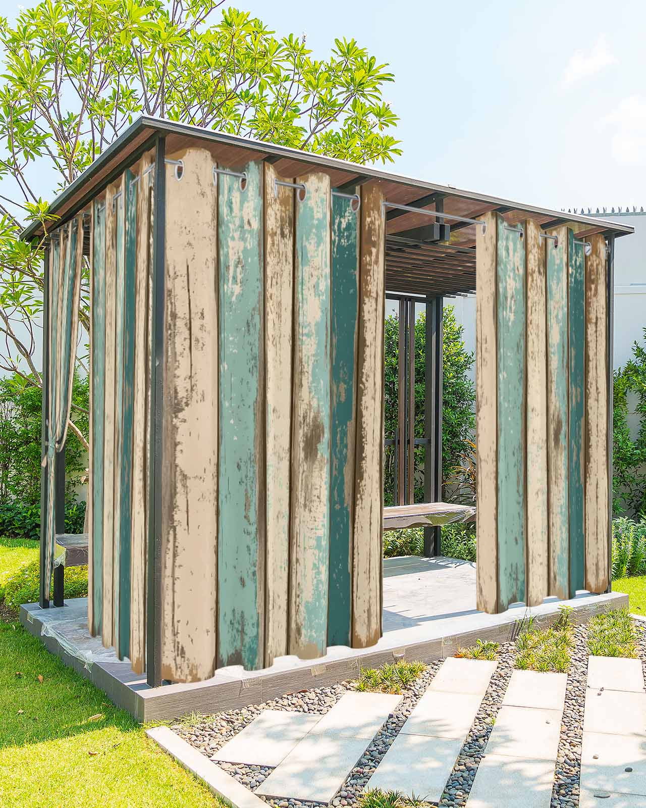 Turquoise Aqua Outdoor Curtains for Patio Waterproof,Rustic Gray White ...