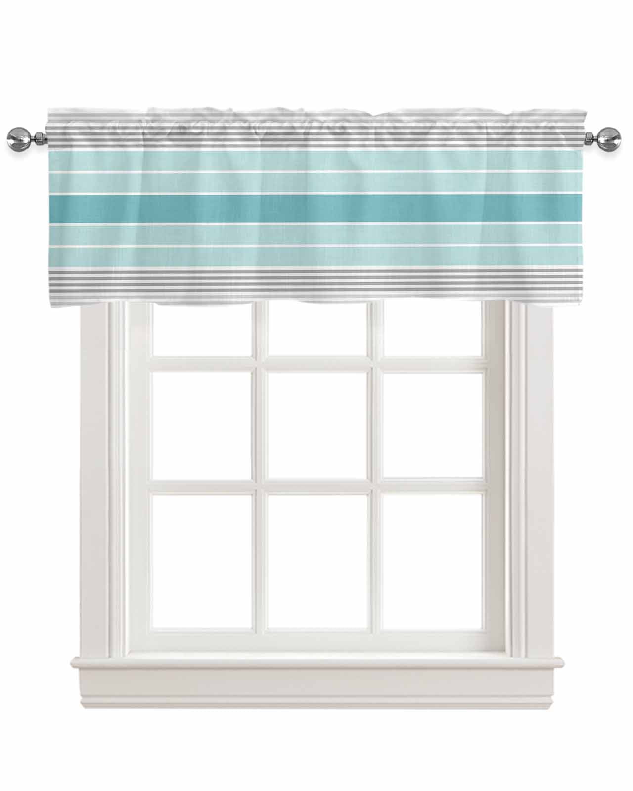 Turquoise Aqua Stripes Kitchen Valances for Windows Farmhouse Linen ...
