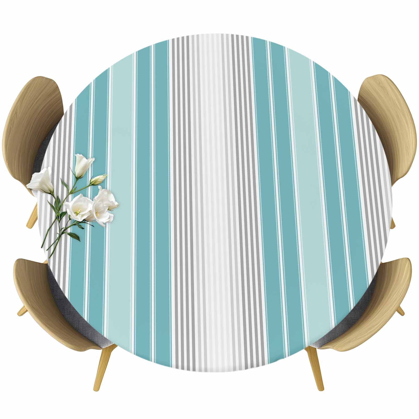 Turquoise Aqua Stripes Round Tablecloth 55-60 Inch Round Fitted Table ...