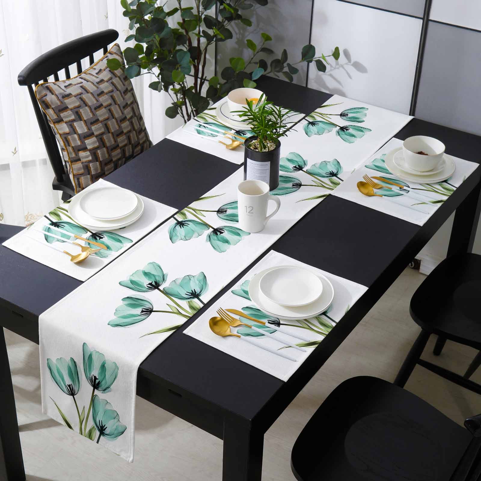 Turquoise Aqua Tulips Placemats Set of 6 with 90 Inches Long Table ...