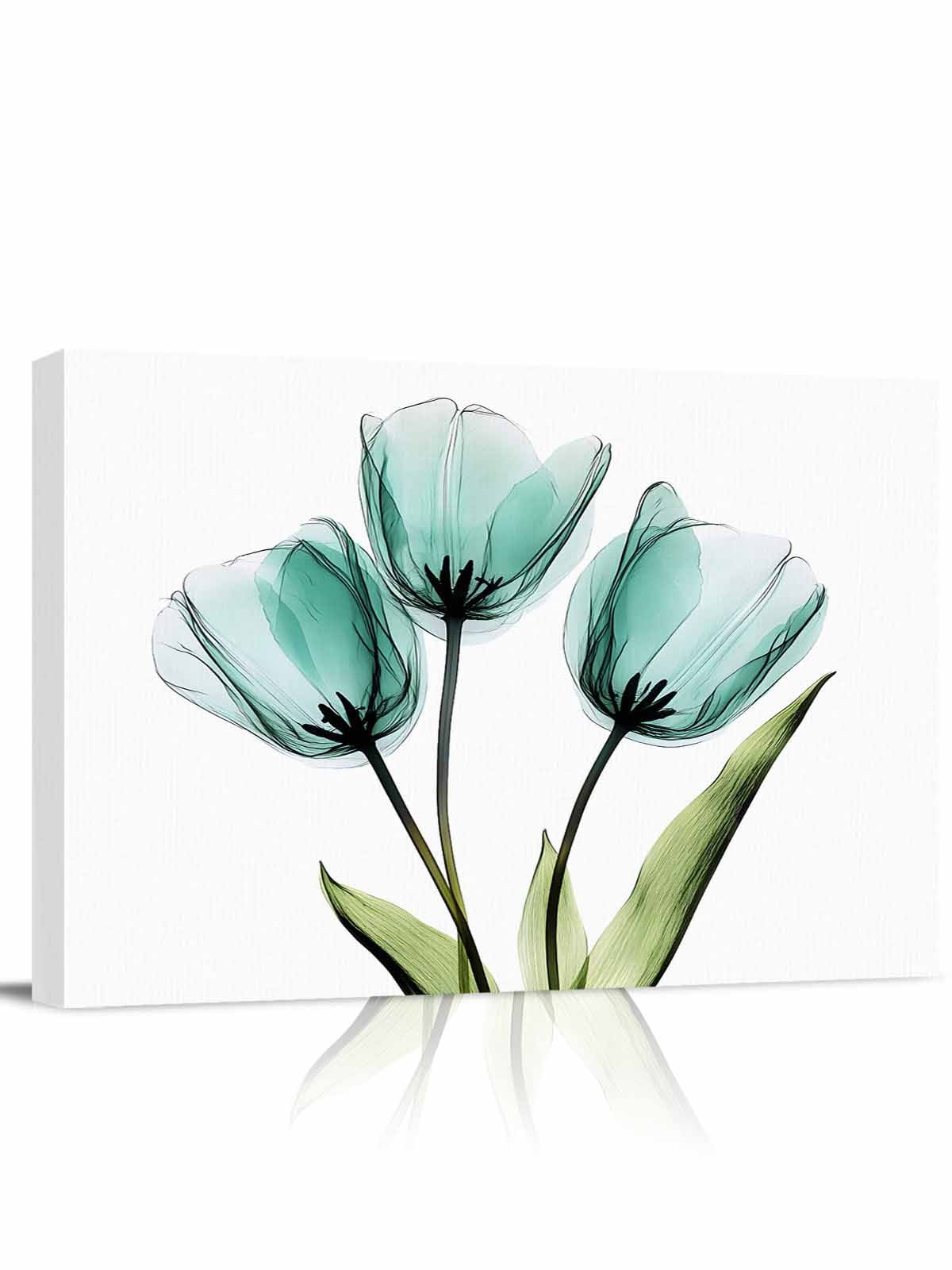 Turquoise Aqua Tulips Wall Art for Living Room,Canvas Picture Wall ...