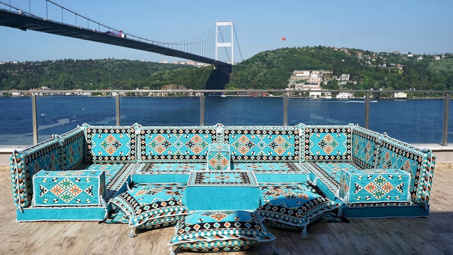 Turquoise Arabic Floor Pillows, Sleeper Sofa, Diwan Sofa, Turkish Sofa ...