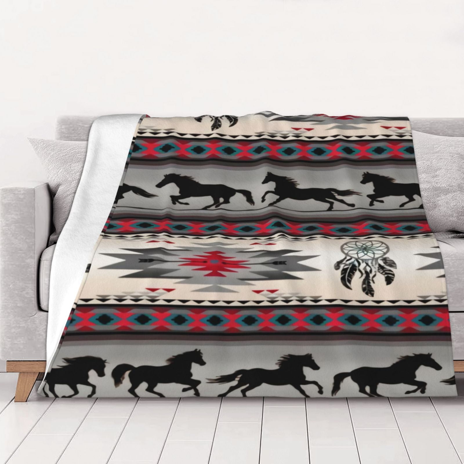 Turquoise Aztec Horse Native Indian Fleece Blanket Super Soft Cozy ...